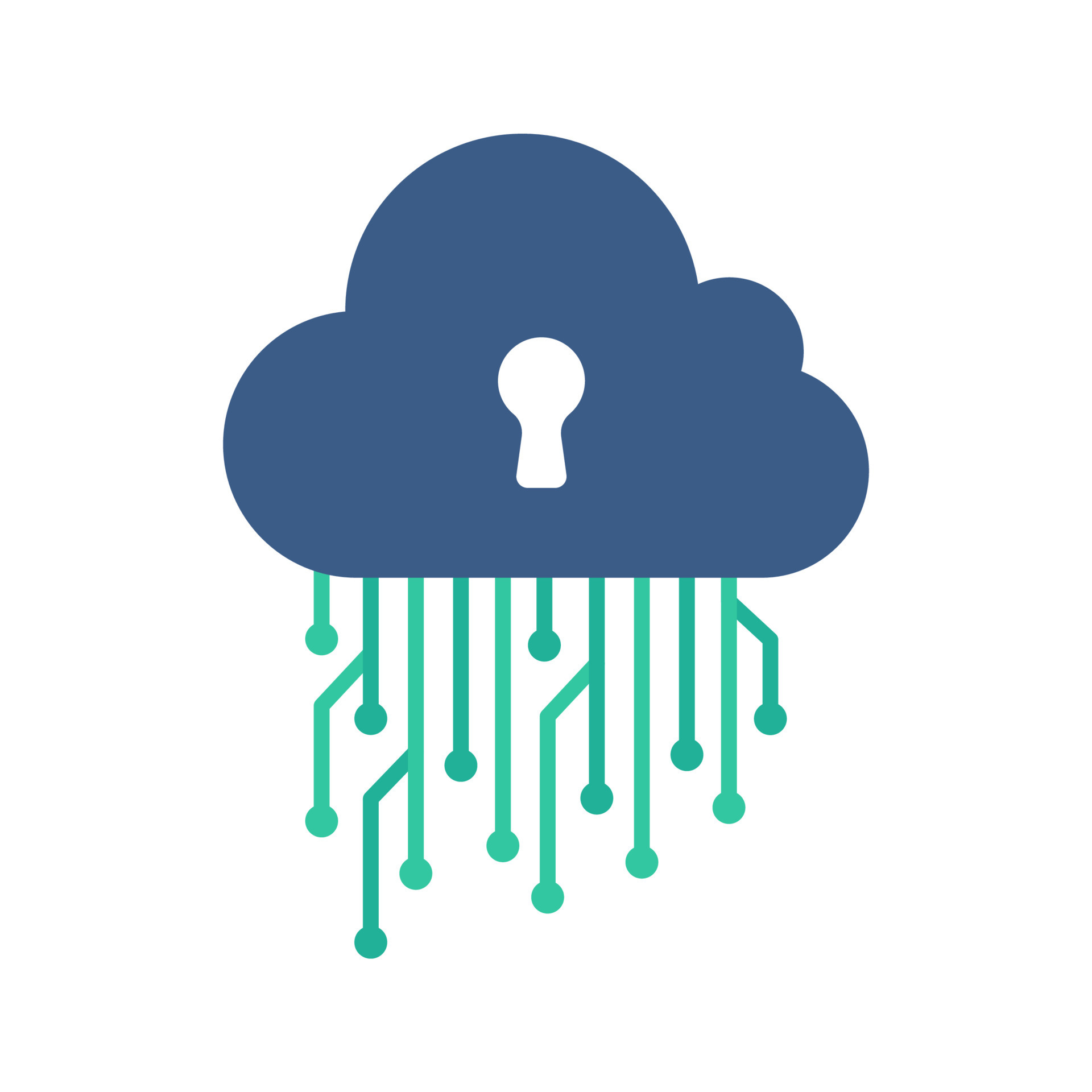 Cloud Computing. The padlock that locks the clouds. The concept of preventing data loss on the ...