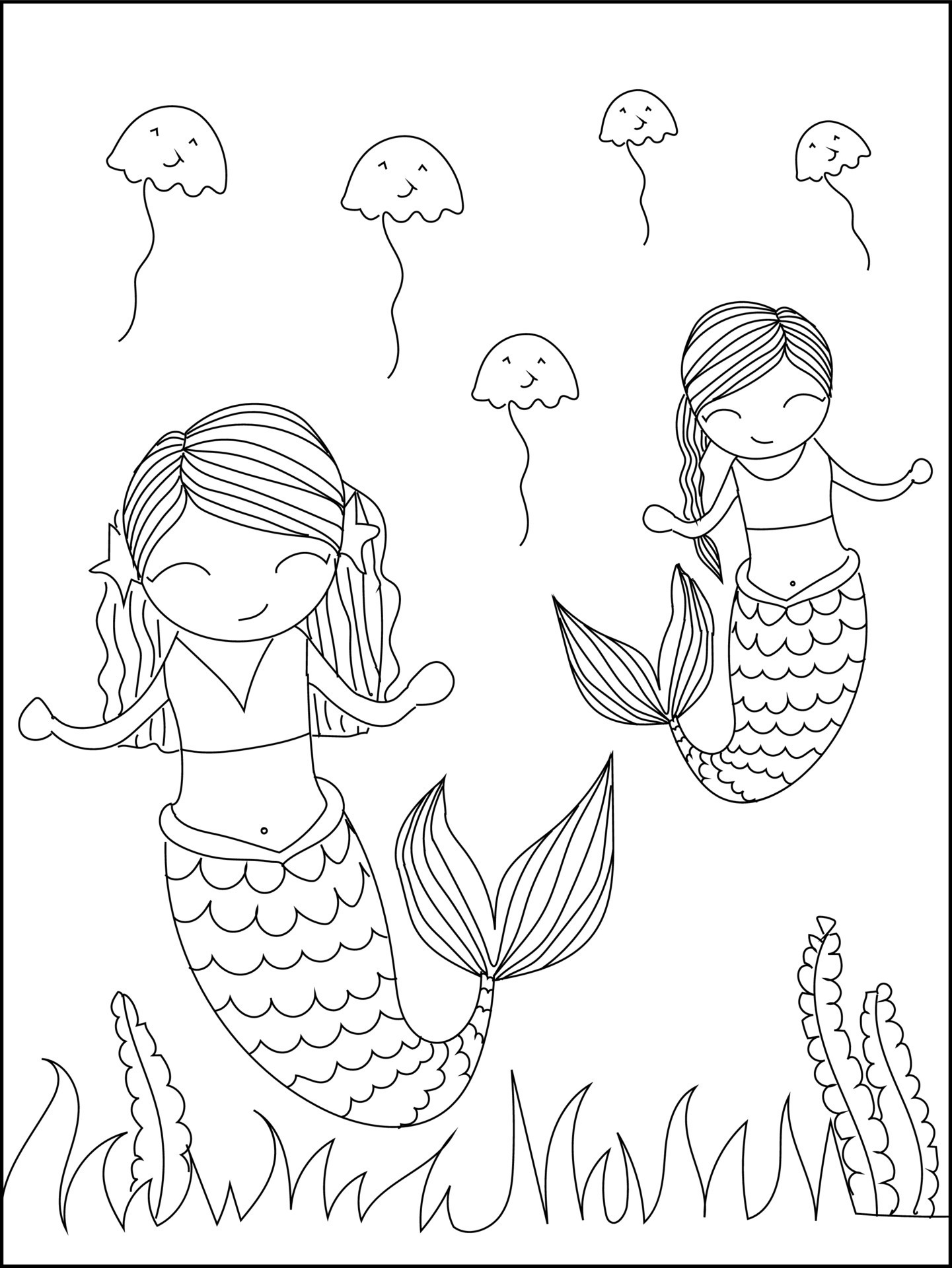 Mermaid swimming in the ocean. Mermaid coloring page. Underwater world ...