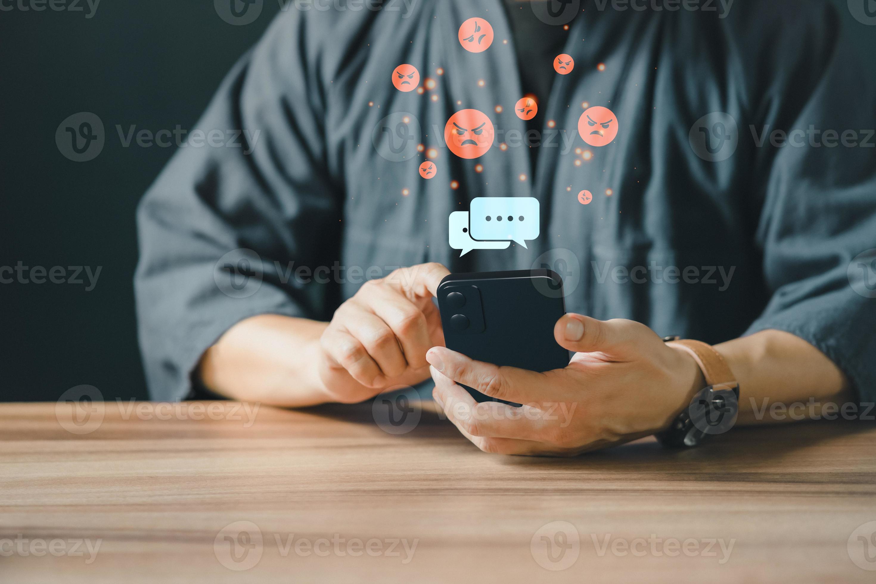 Man hand using smartphone typing live chat chatting on application communication digital web and ...