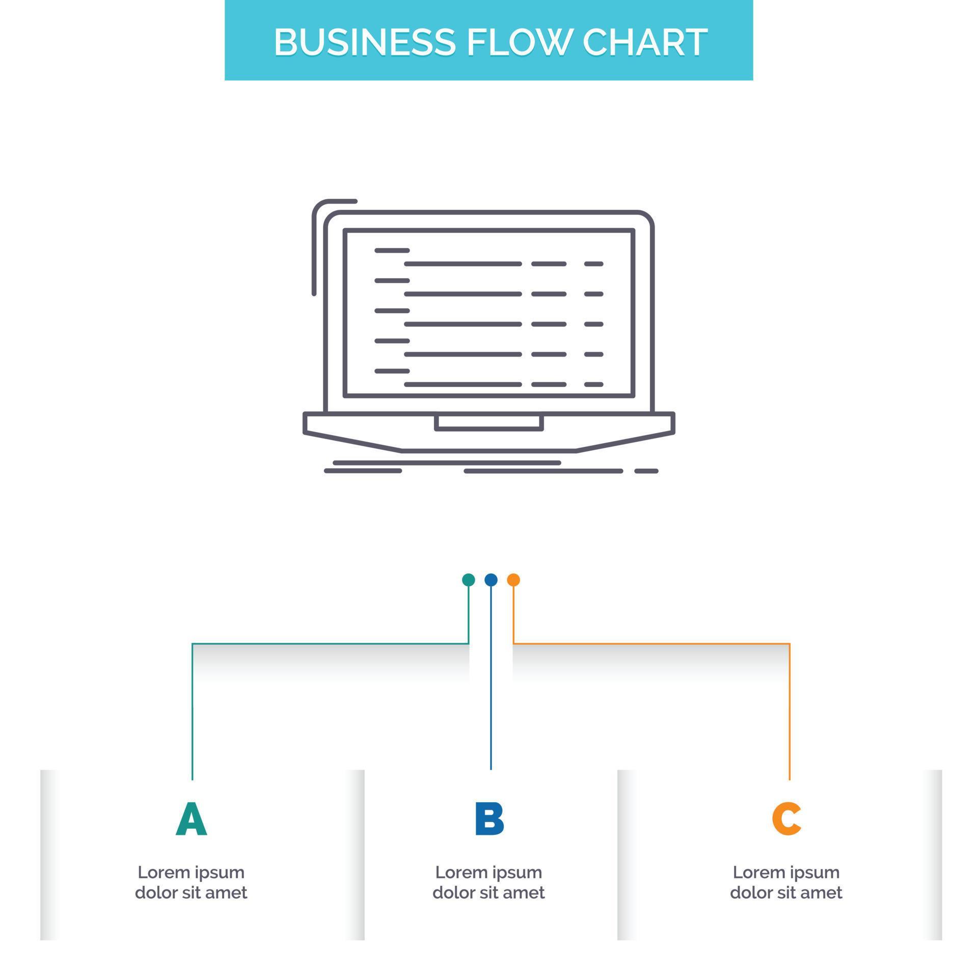 Api App Coding Developer Laptop Business Flow Chart Design With 3 Steps Line Icon For