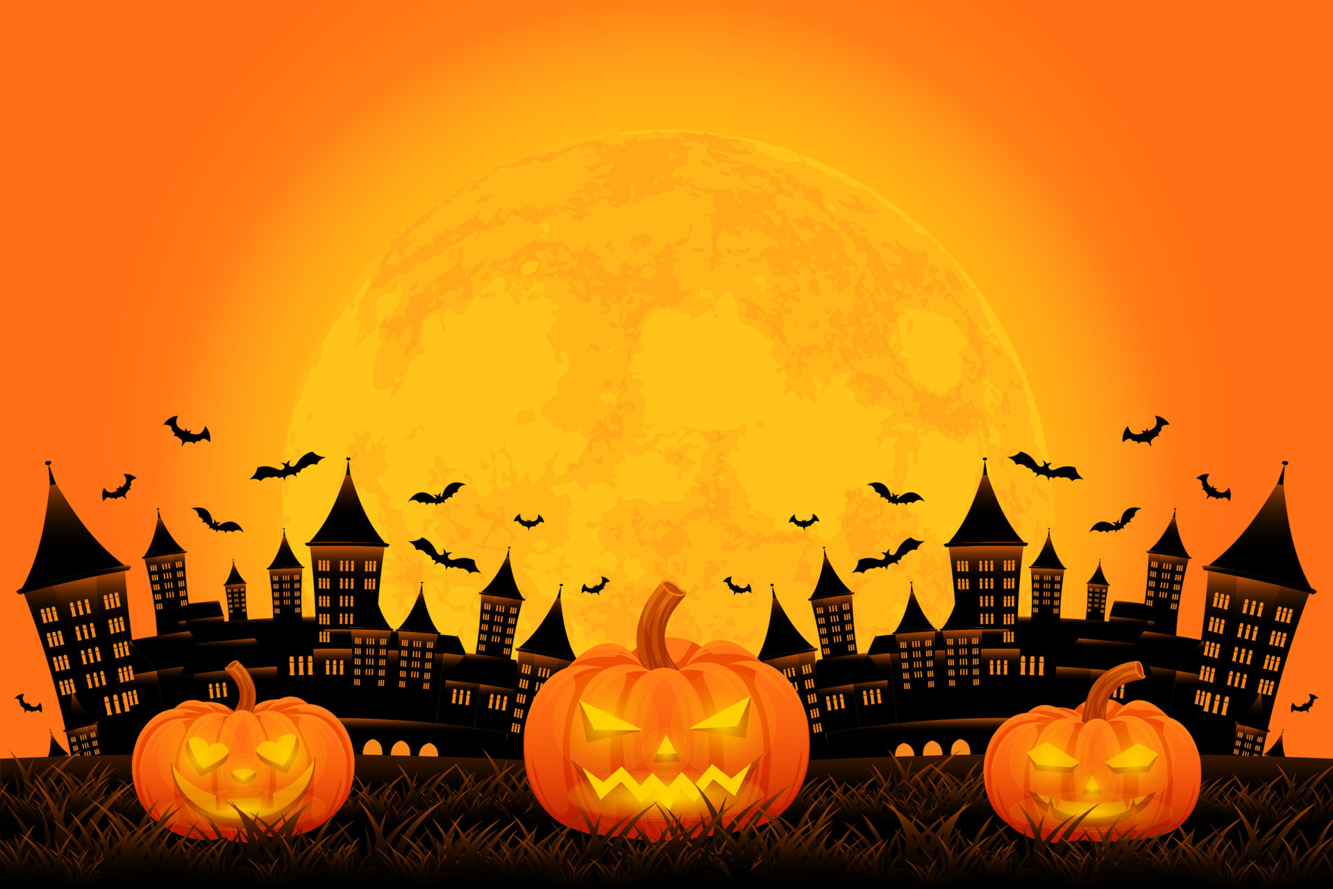 Halloween background template with castle, pumpkin and moon vector ... Halloween background template with castle, pumpkin and moon vector ...