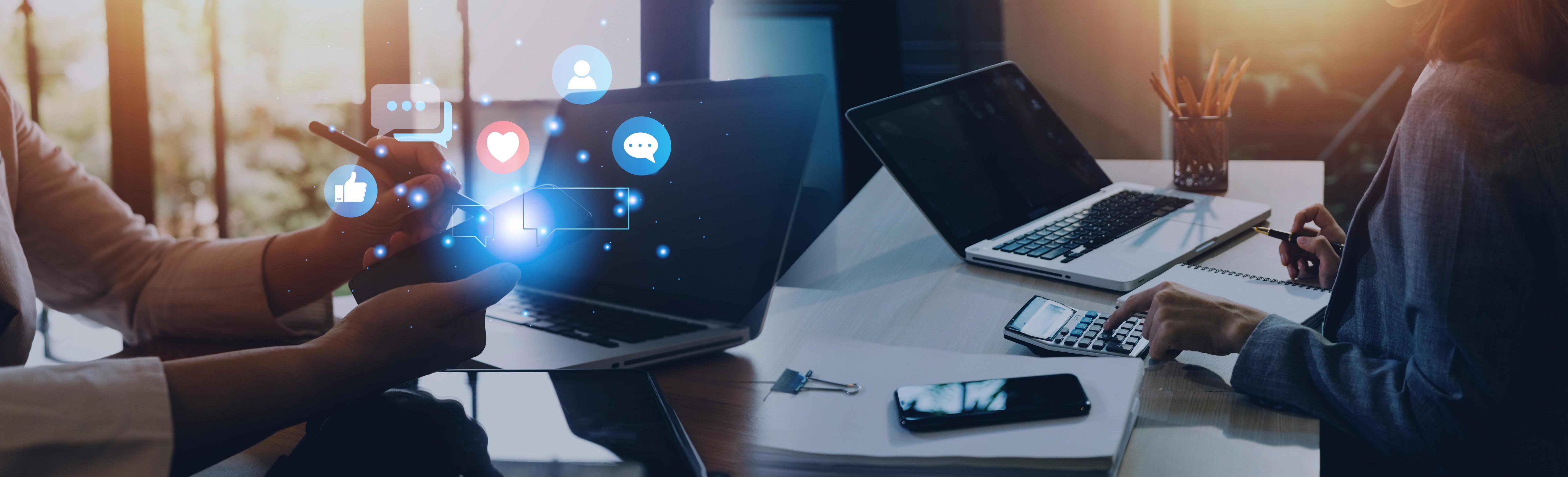 Social media and digital online concept, woman using smart phone. The concept of living on ...