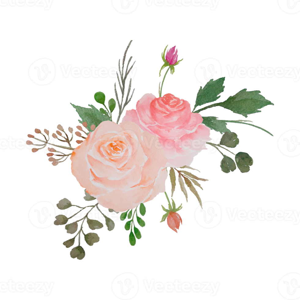 Arreglo Floral De Acuarela Ilustración De Ramo Floral Con Rosas Y
