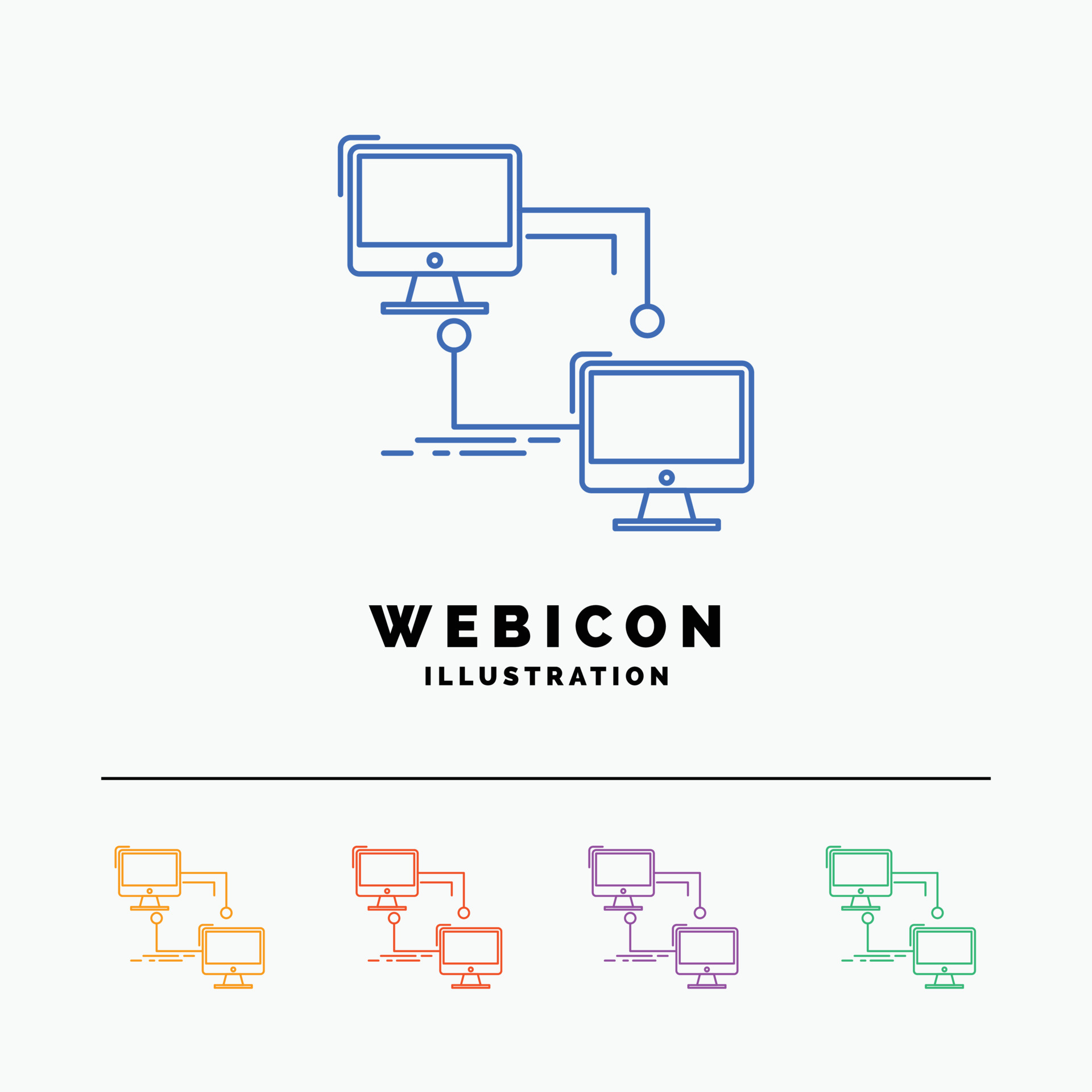 Local Lan Connection Sync Computer 5 Color Line Web Icon Template Isolated On White Vector