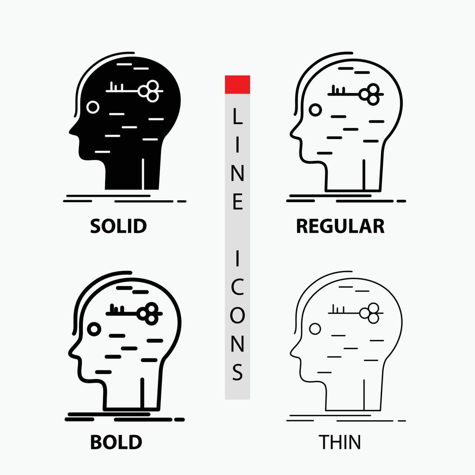 Brain Hack Hacking Key Mind Icon In Thin Regular Bold Line And