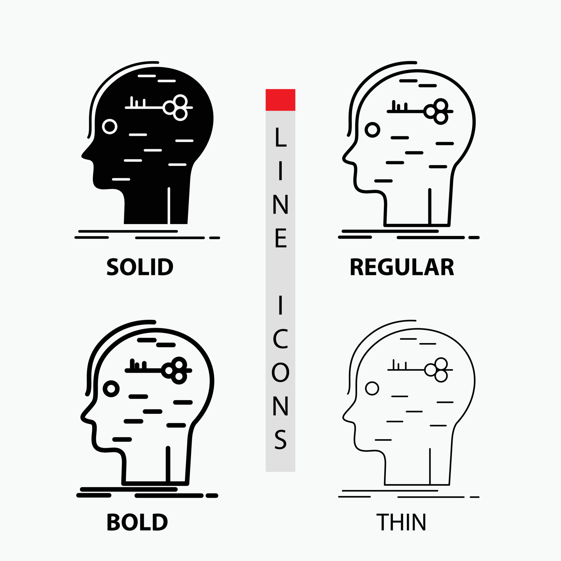 Brain Hack Hacking Key Mind Icon In Thin Regular Bold Line And