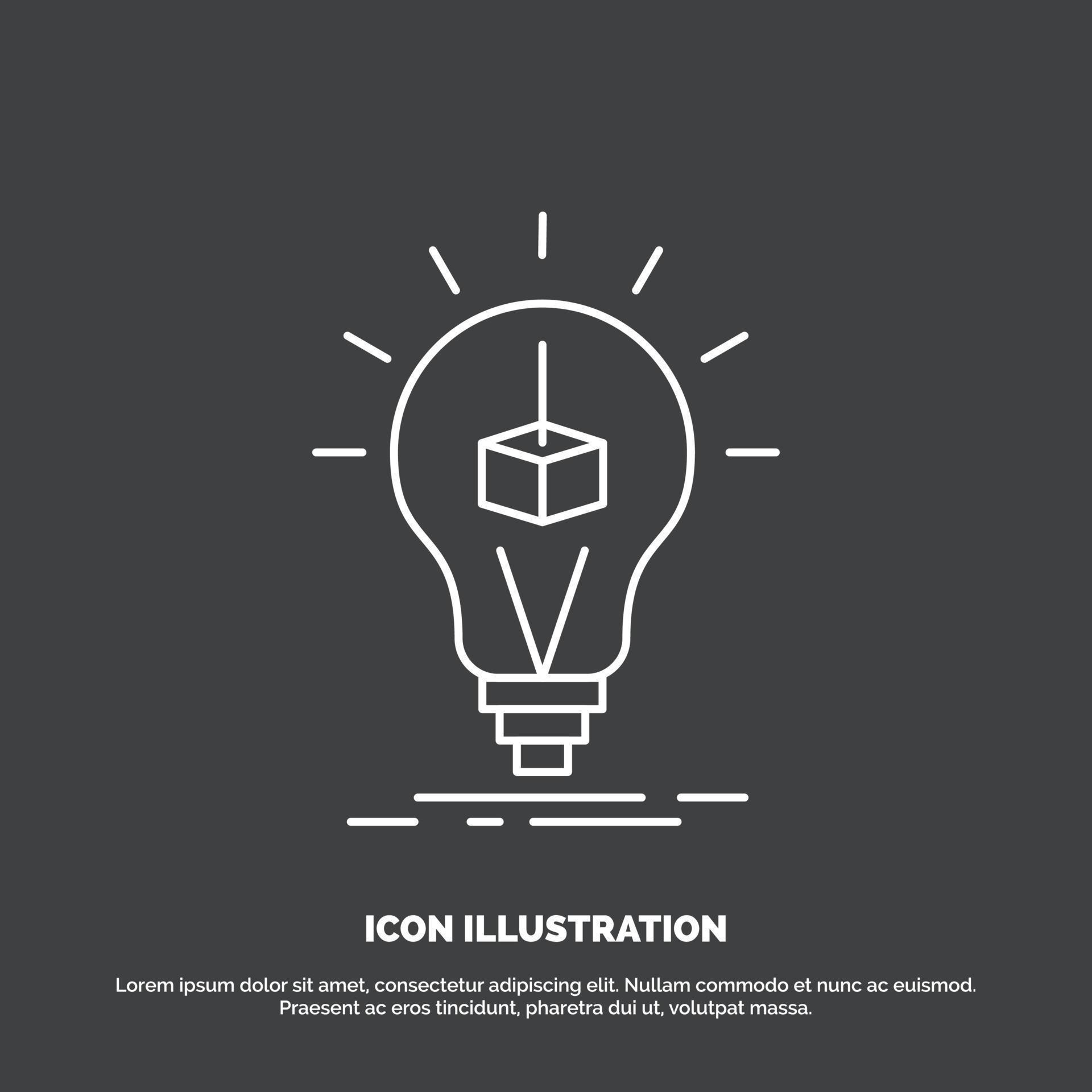 3d Cube Idea Bulb Printing Box Icon Line Vector Symbol For Ui And Ux Website Or Mobile