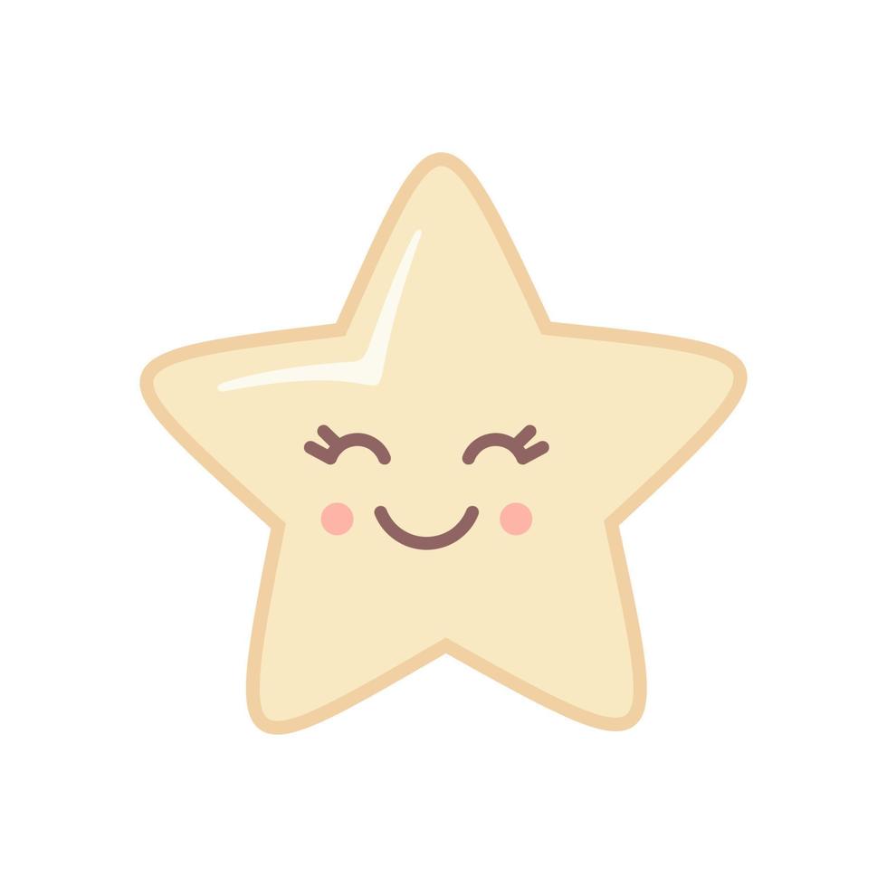 Cute funny star icon with kawaii face isolated on white background. Vector illustration. Design ...