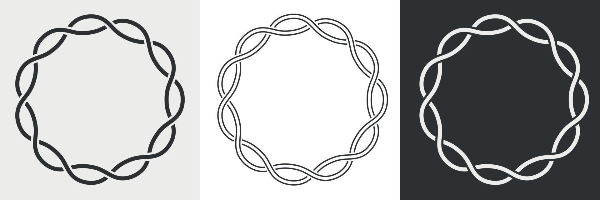 Decorative round frames. Set of circle border cord silhouette, line art ... Decorative round frames. Set of circle border cord silhouette, line art ...