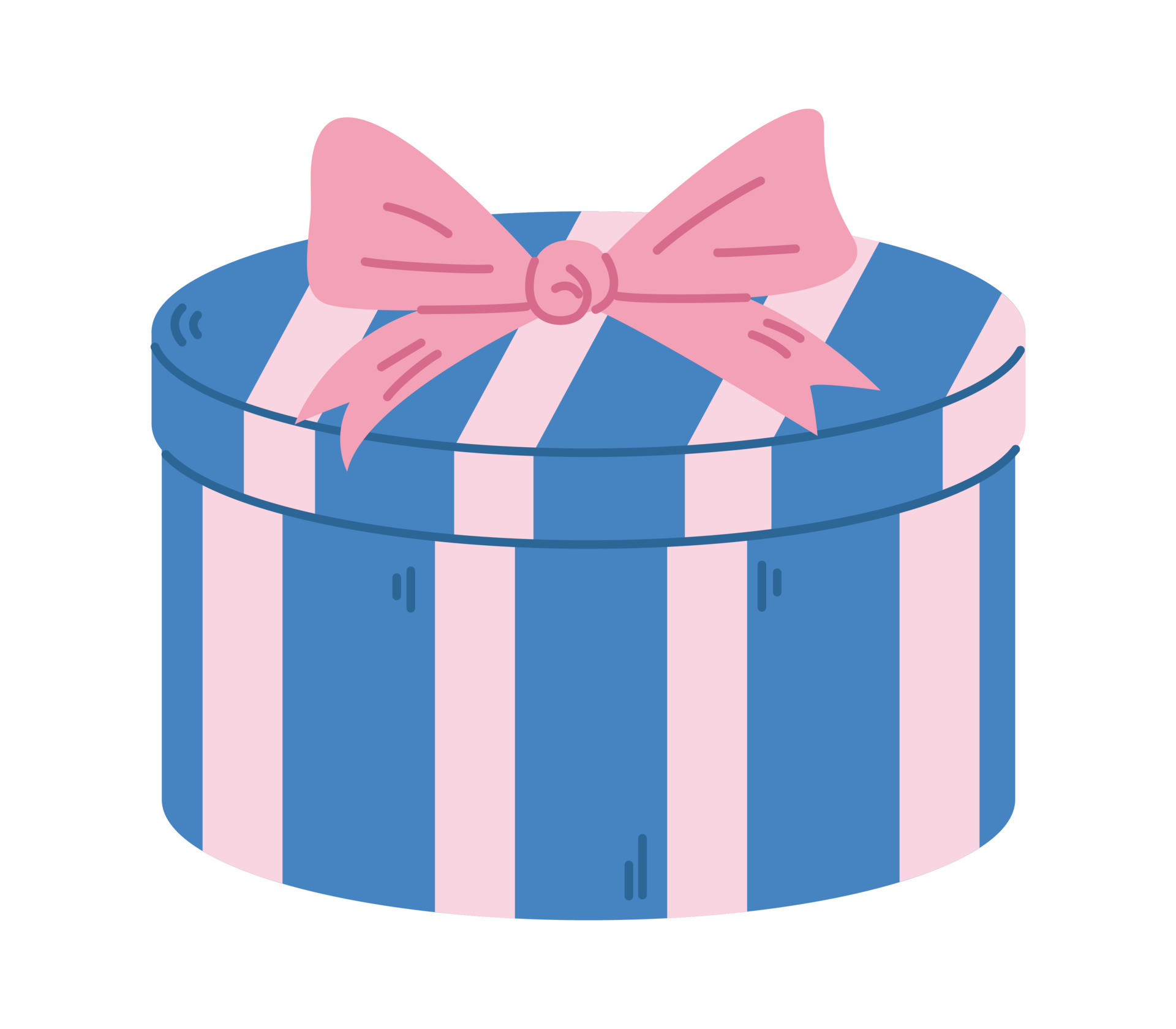 Vector striped gift box. Round box with bow. Blue and pink present ... Vector striped gift box. Round box with bow. Blue and pink present ...