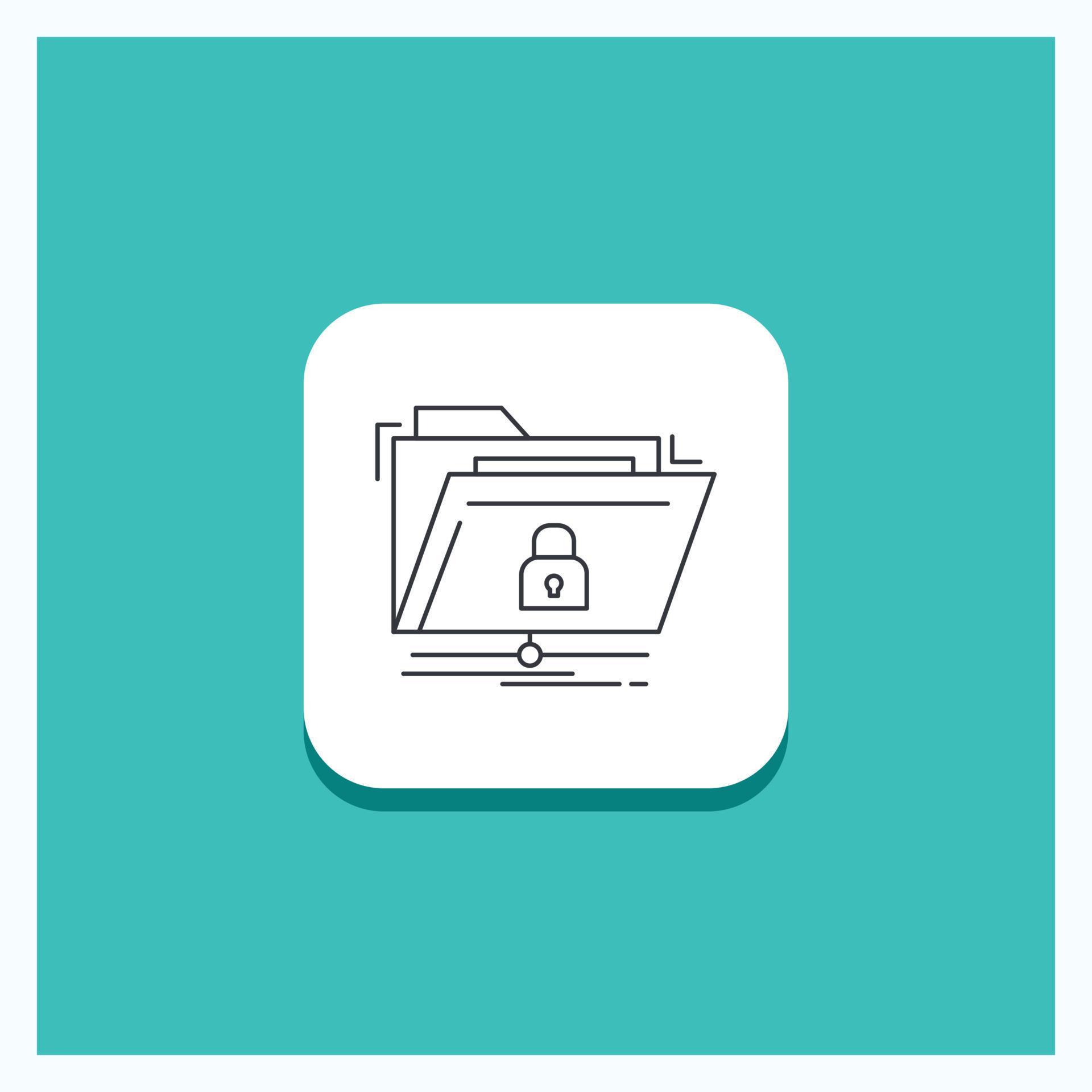 Round Button for encryption. files. folder. network. secure Line icon Turquoise Background ...