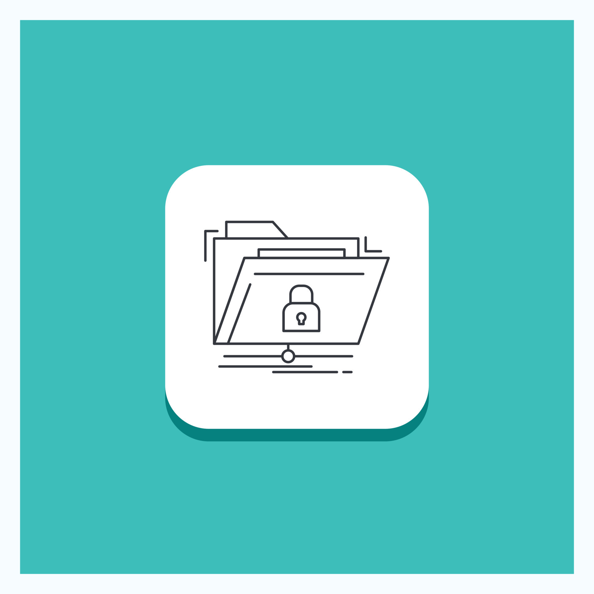Round Button for encryption. files. folder. network. secure Line icon Turquoise Background ...