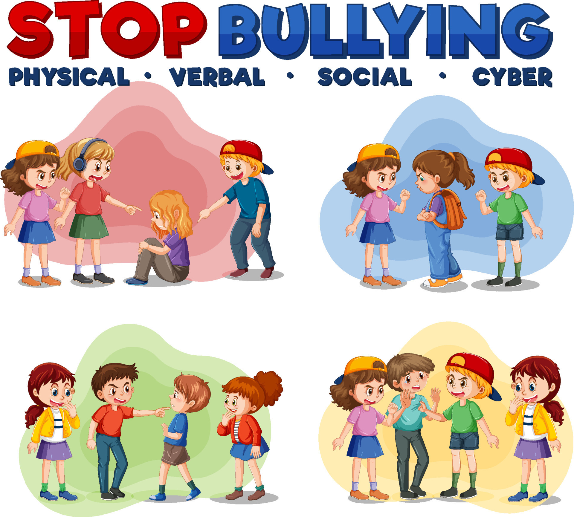Stop Bullying text with cartoon character 12803440 Vector Art at Vecteezy Stop Bullying text with cartoon character 12803440 Vector Art at Vecteezy