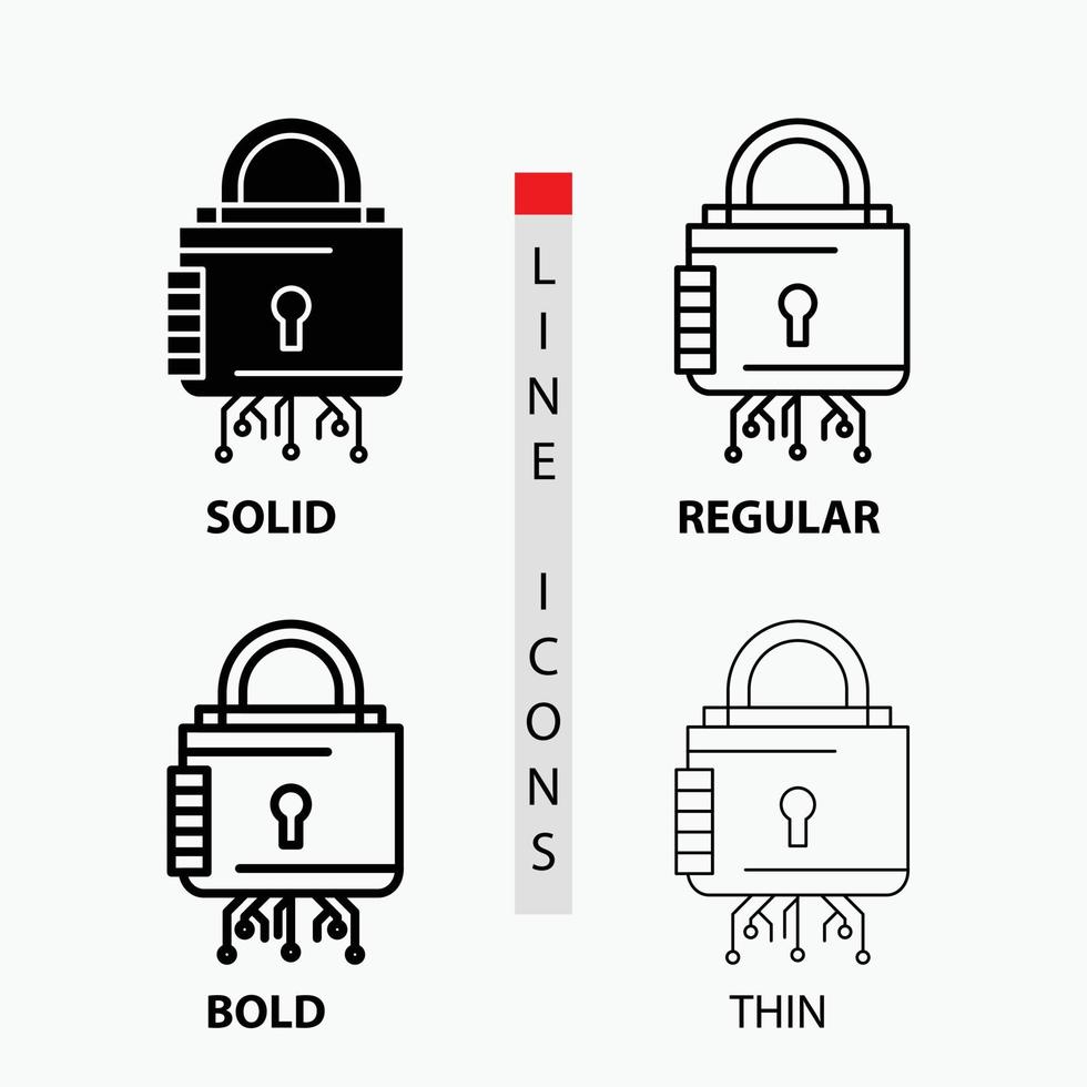 Security. cyber. lock. protection. secure Icon in Thin. Regular. Bold Line and Glyph Style ...