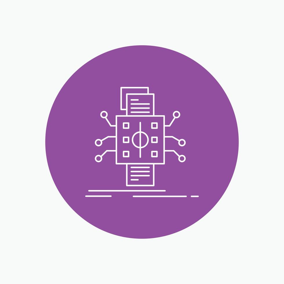 Analysis Data Datum Processing Reporting White Line Icon In Circle Background Vector Icon