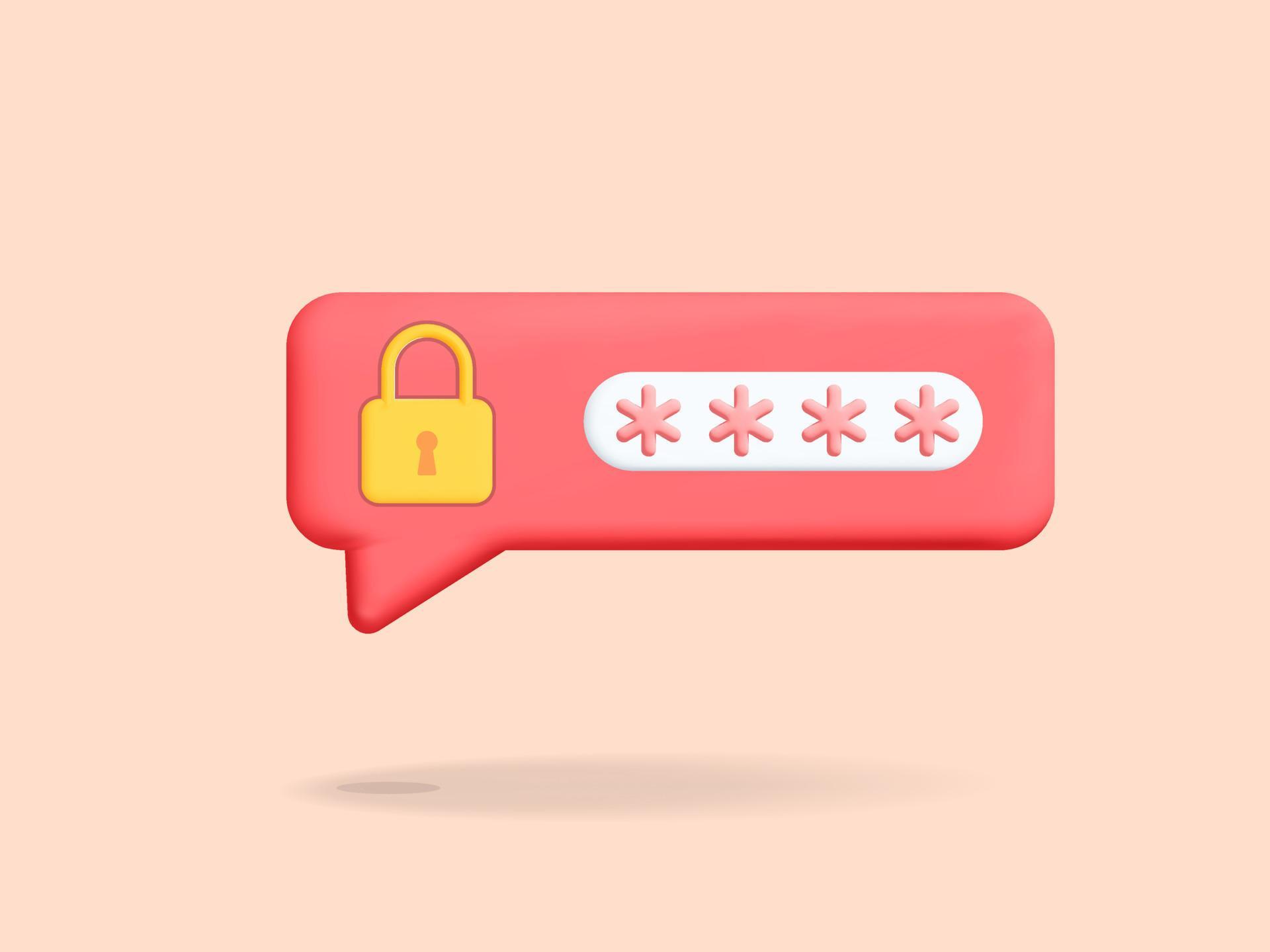 3d vector security pop up window message with lock and secret pin code ...