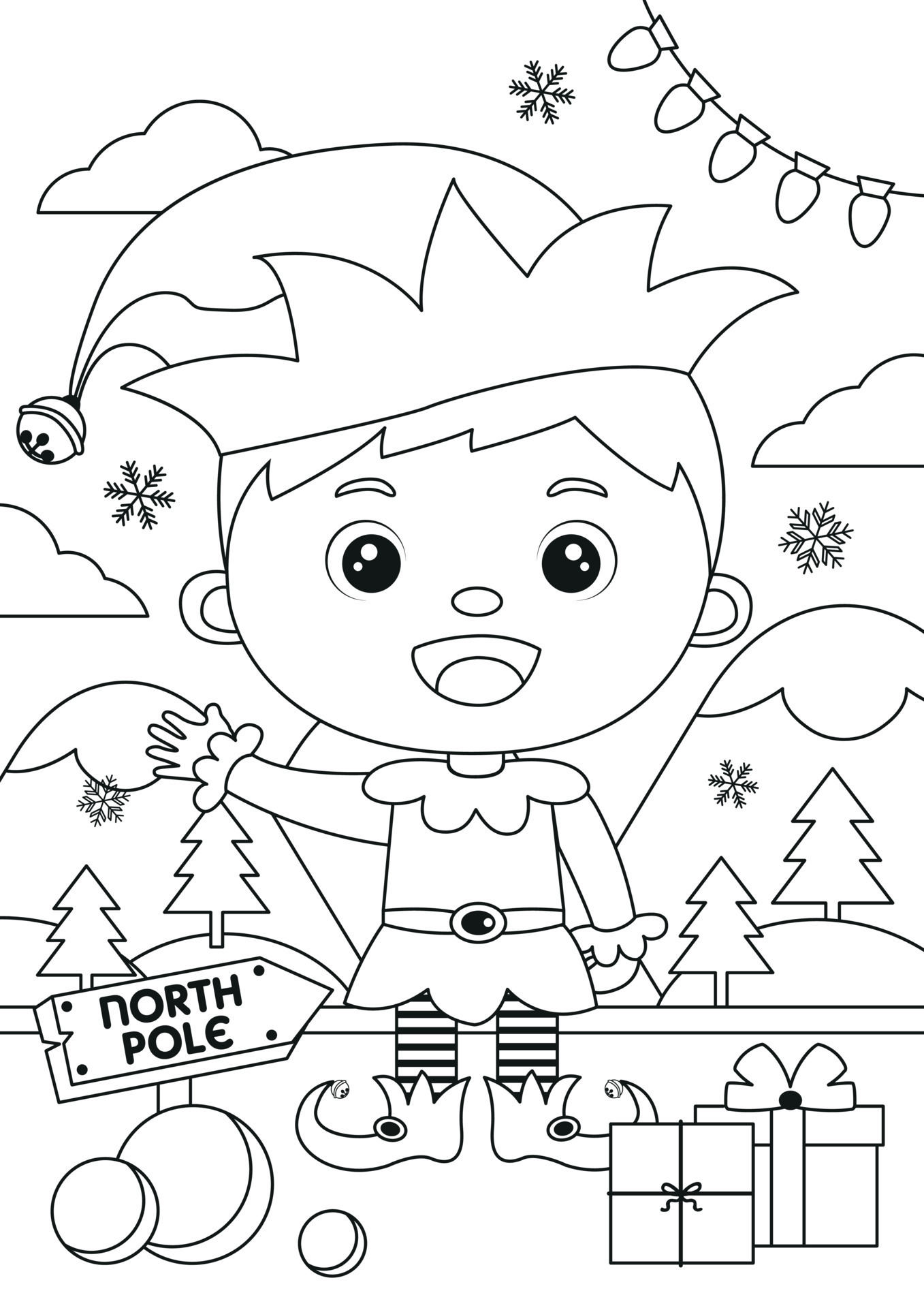 Coloring pages with christmas elf 12804576 Vector Art at Vecteezy