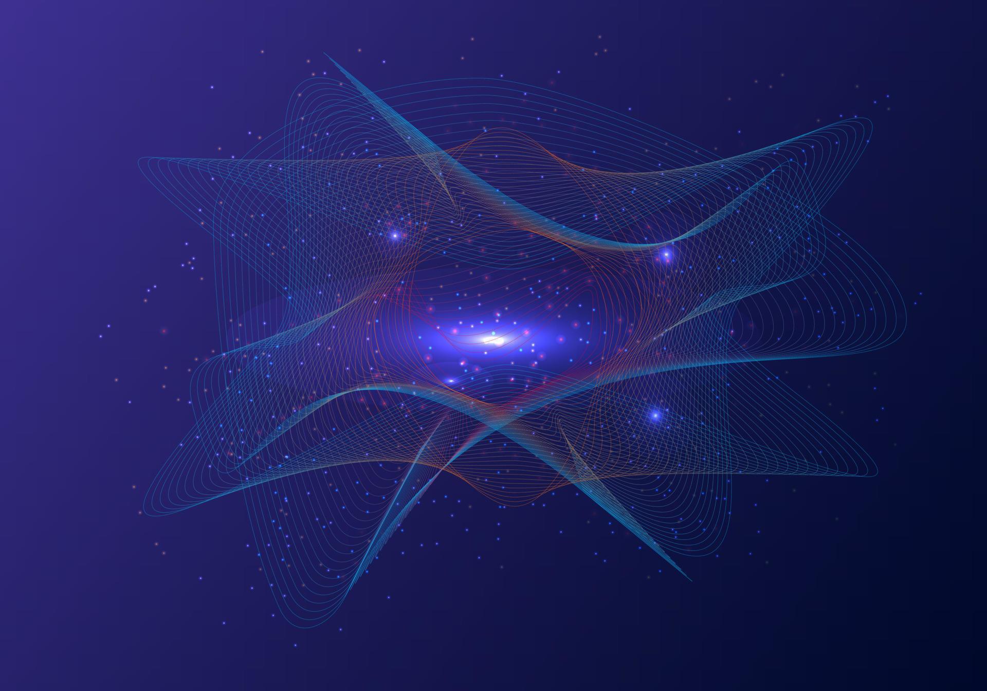 Abstract particles overlay multiple layers of lines from dark to light. and add shine like a ...