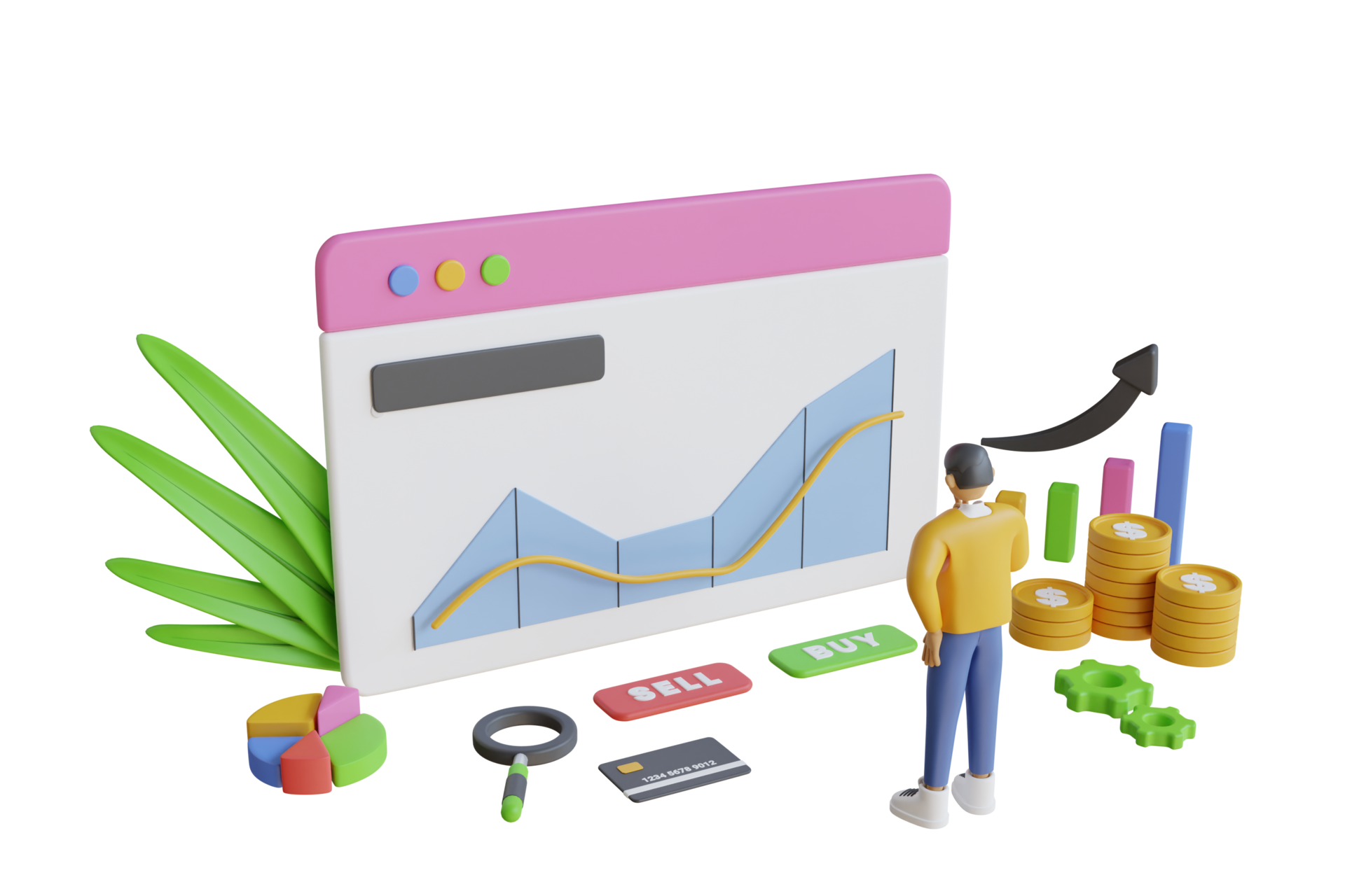 3d Businessman buying or selling shares, investing in stock market from ... 3d Businessman buying or selling shares, investing in stock market from ...