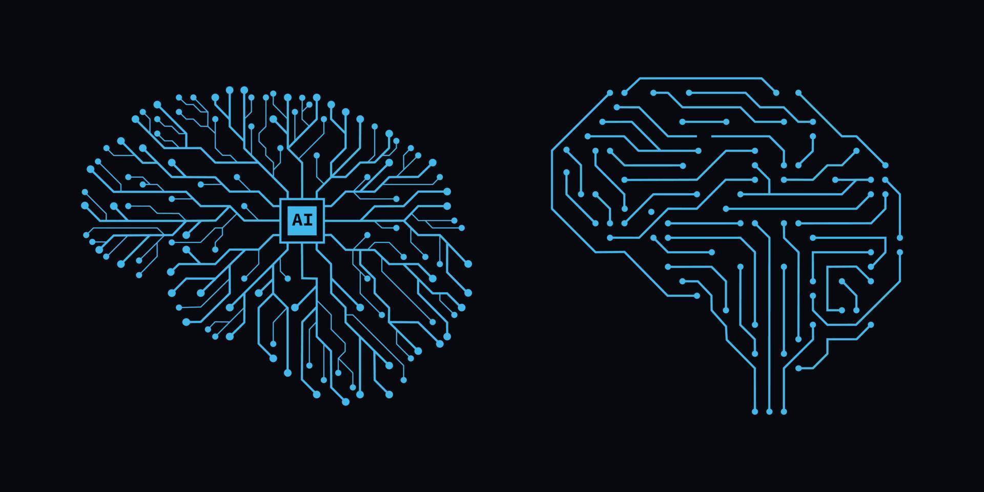 brain in style of Printed circuit board outline illustration. Futuristic artificial intelligence ...