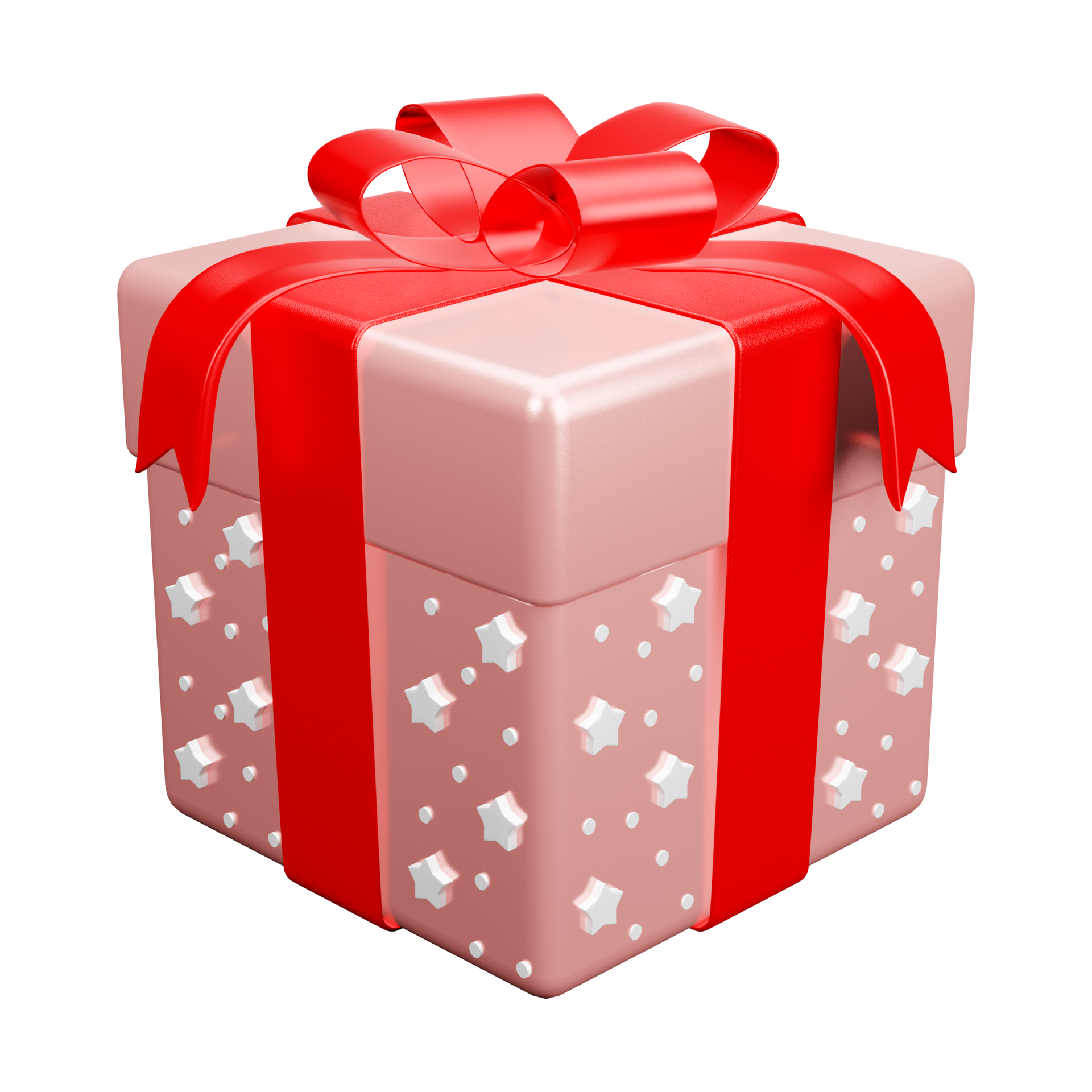 Pink T Box Red Ribbon With White Star Pattern Christmas Party Png 3d Rendering Celebrate