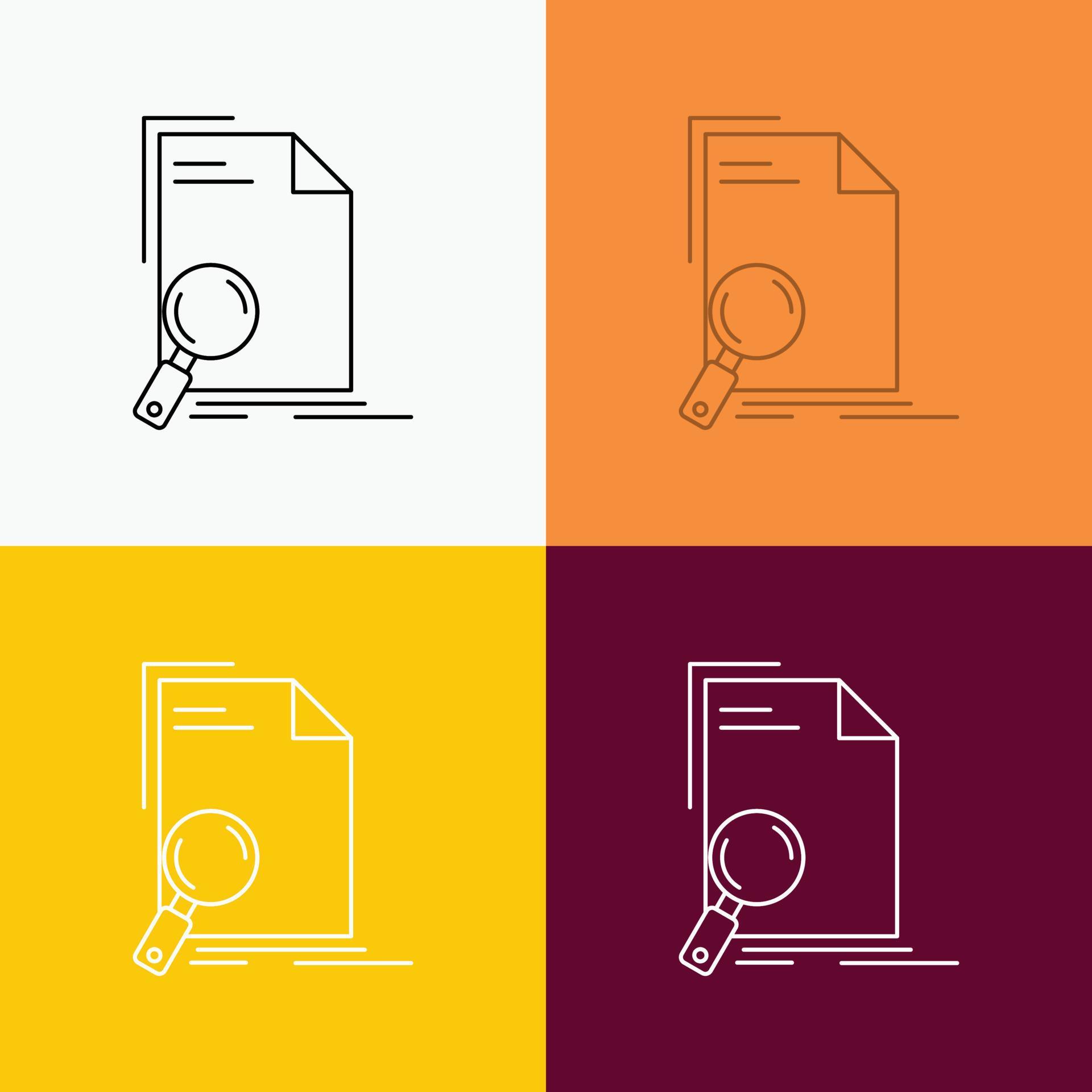 Analysis Document File Find Page Icon Over Various Background Line Style Design Designed
