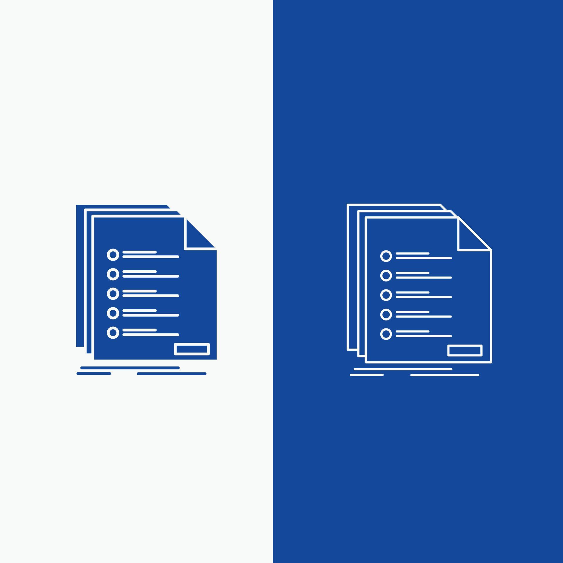 Check. filing. list. listing. registration Line and Glyph web Button in Blue color Vertical ...