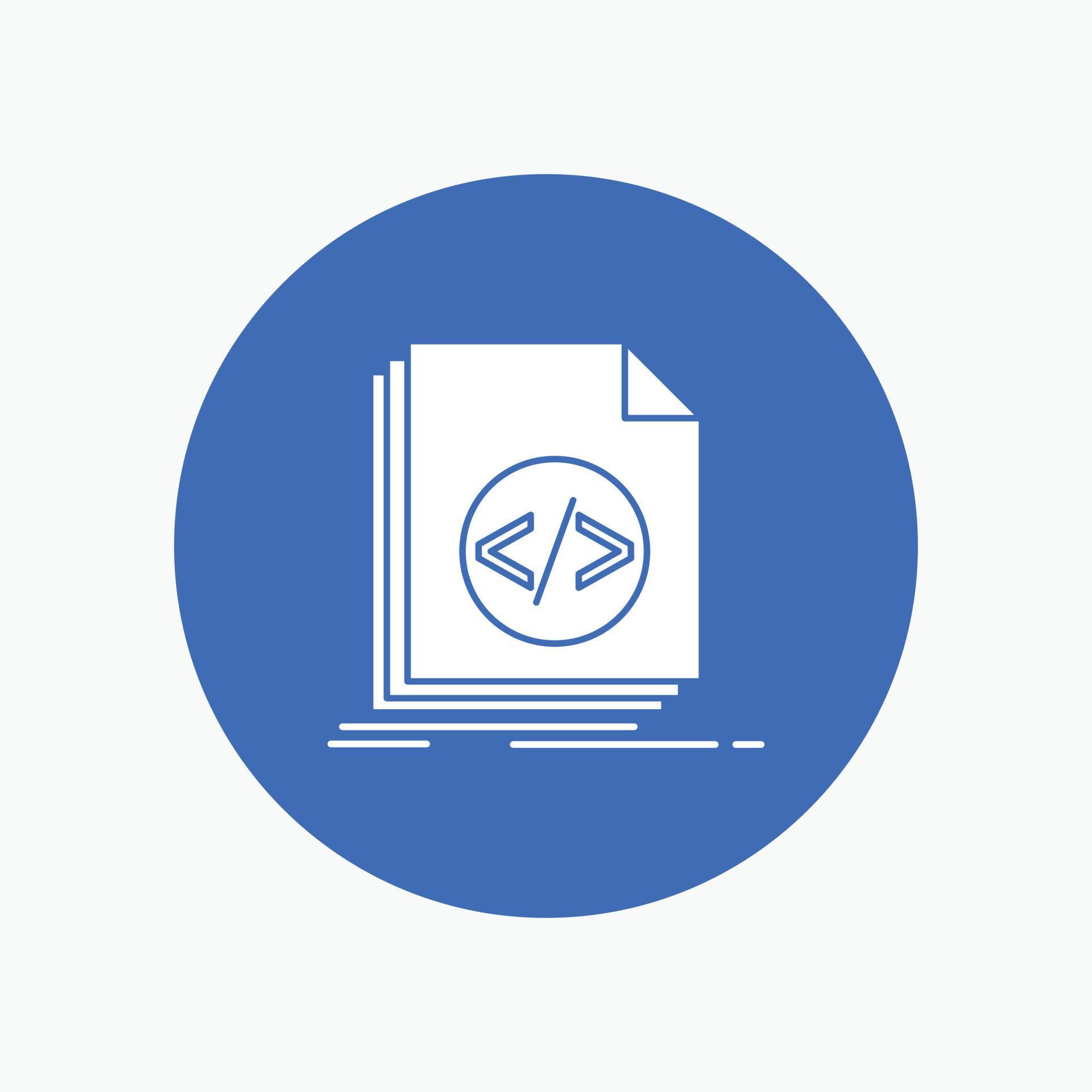 Code Coding File Programming Script White Glyph Icon In Circle Vector Button Illustration