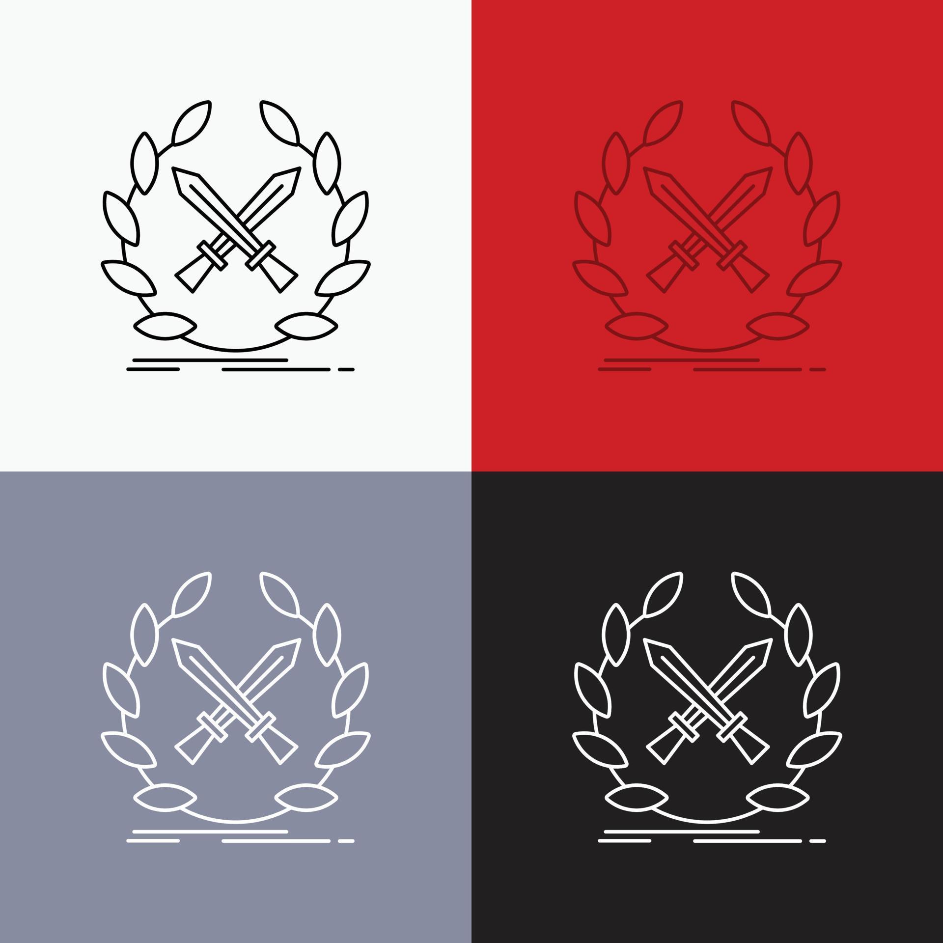 Battle Emblem Game Label Swords Icon Over Various Background Line Style Design Designed