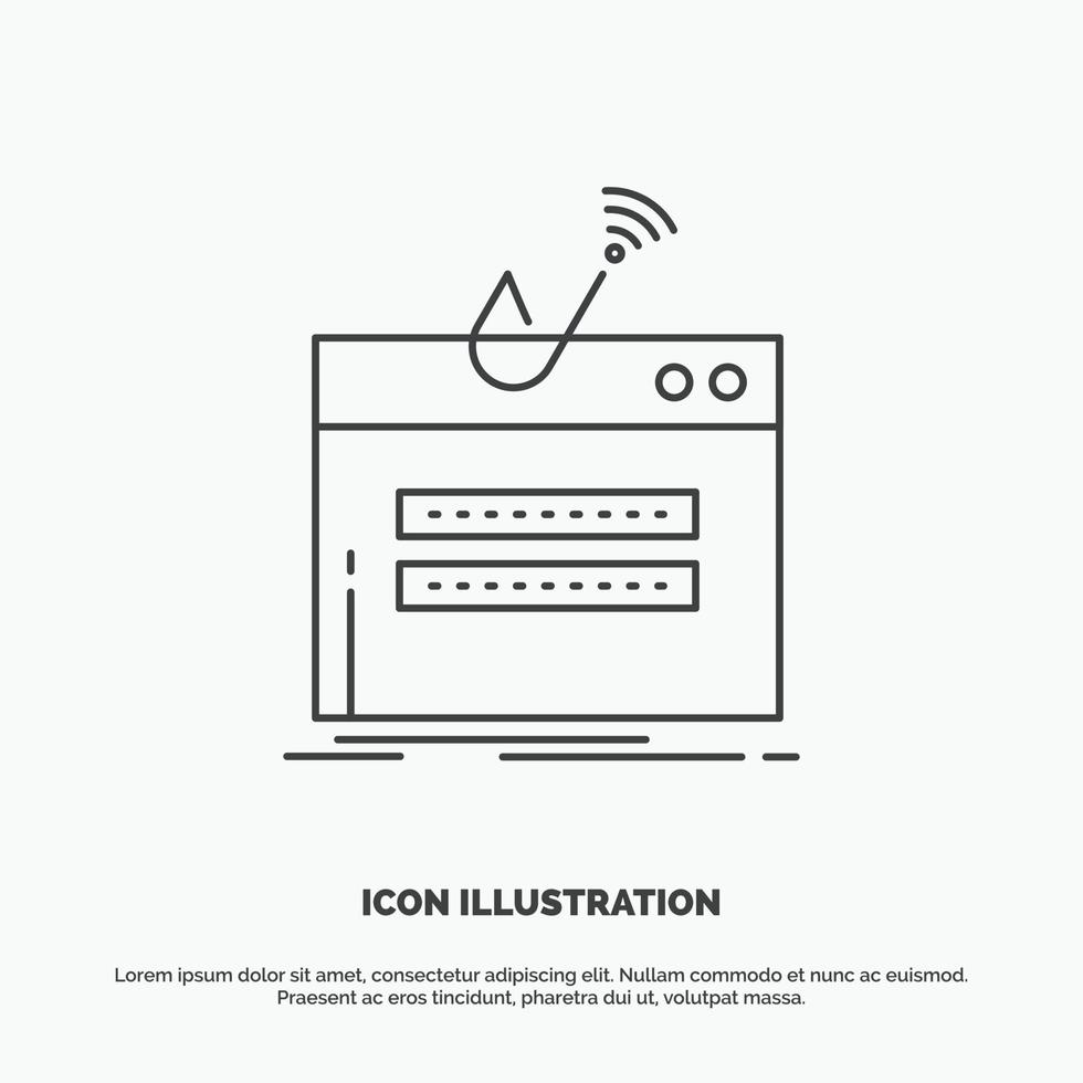 fraud. internet. login. password. theft Icon. Line vector gray symbol for UI and UX. website or ...