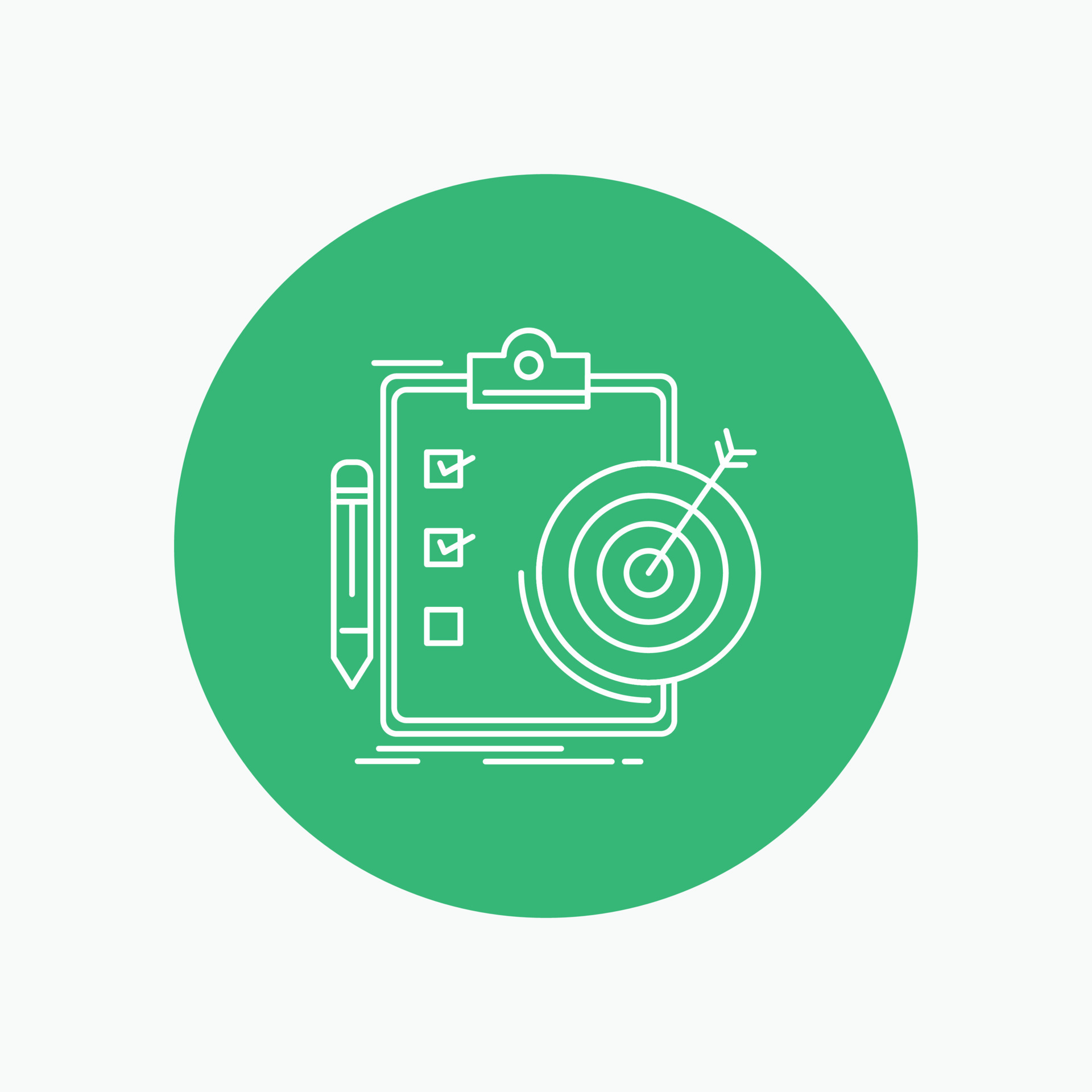 Goals Report Analytics Target Achievement White Line Icon In Circle Background Vector Icon