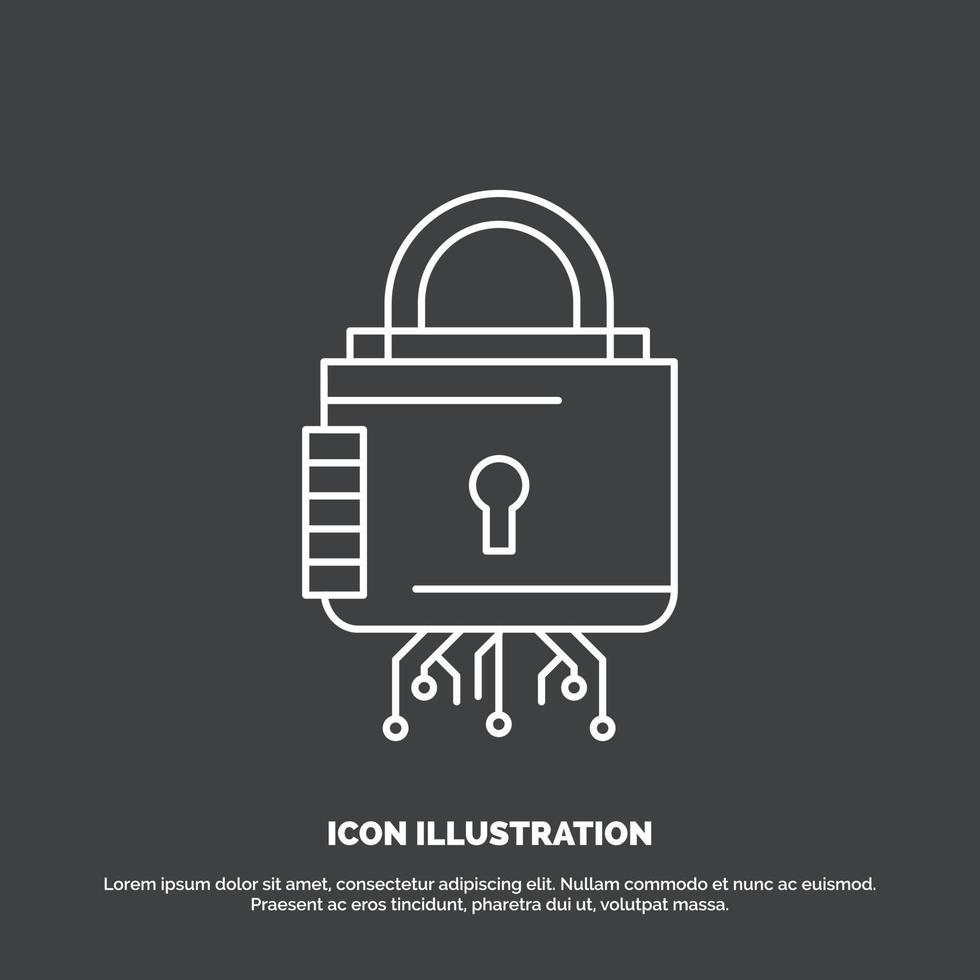 Security Cyber Lock Protection Secure Icon Line Vector Symbol For