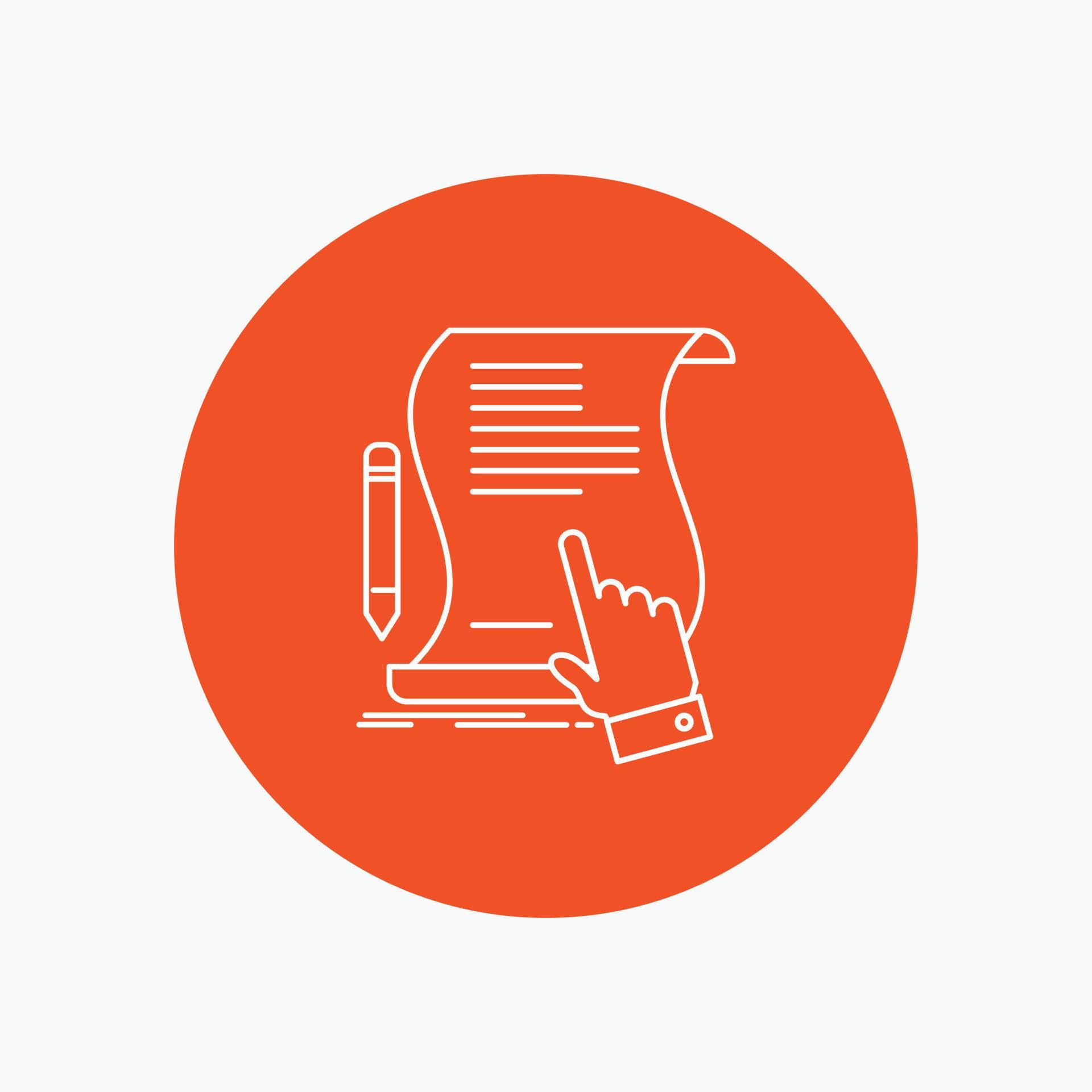 contract. document. paper. sign. agreement. application White Line Icon in Circle background ...