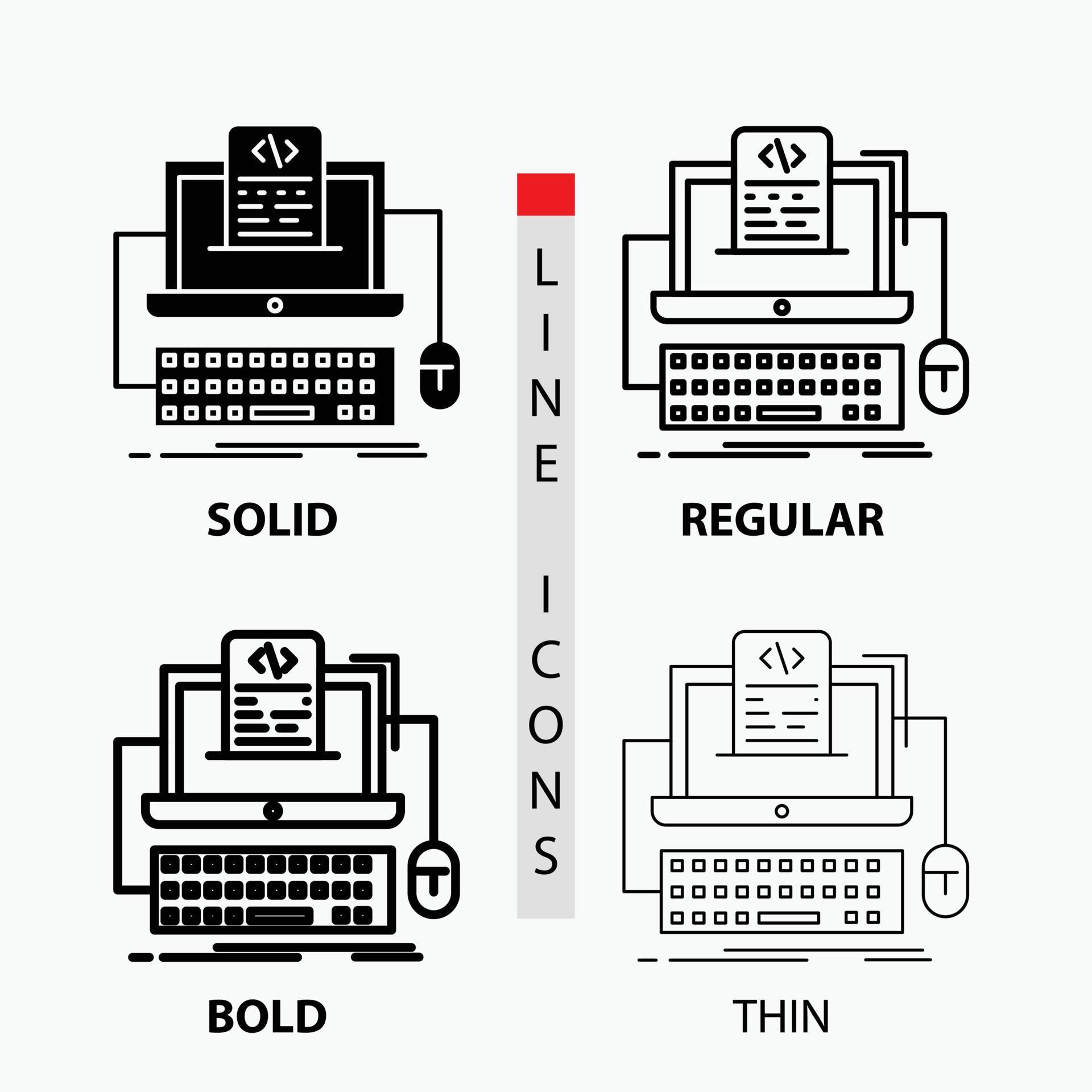 Code Coding Computer Monoblock Screen Icon In Thin Regular Bold Line And Glyph Style