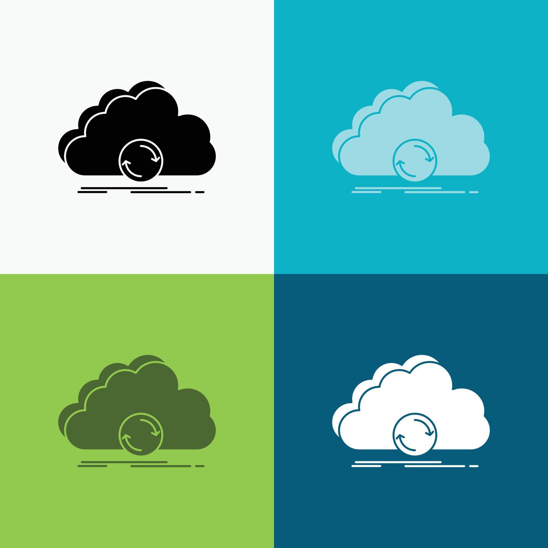 Cloud Syncing Sync Data Synchronization Icon Over Various Background Glyph Style Design