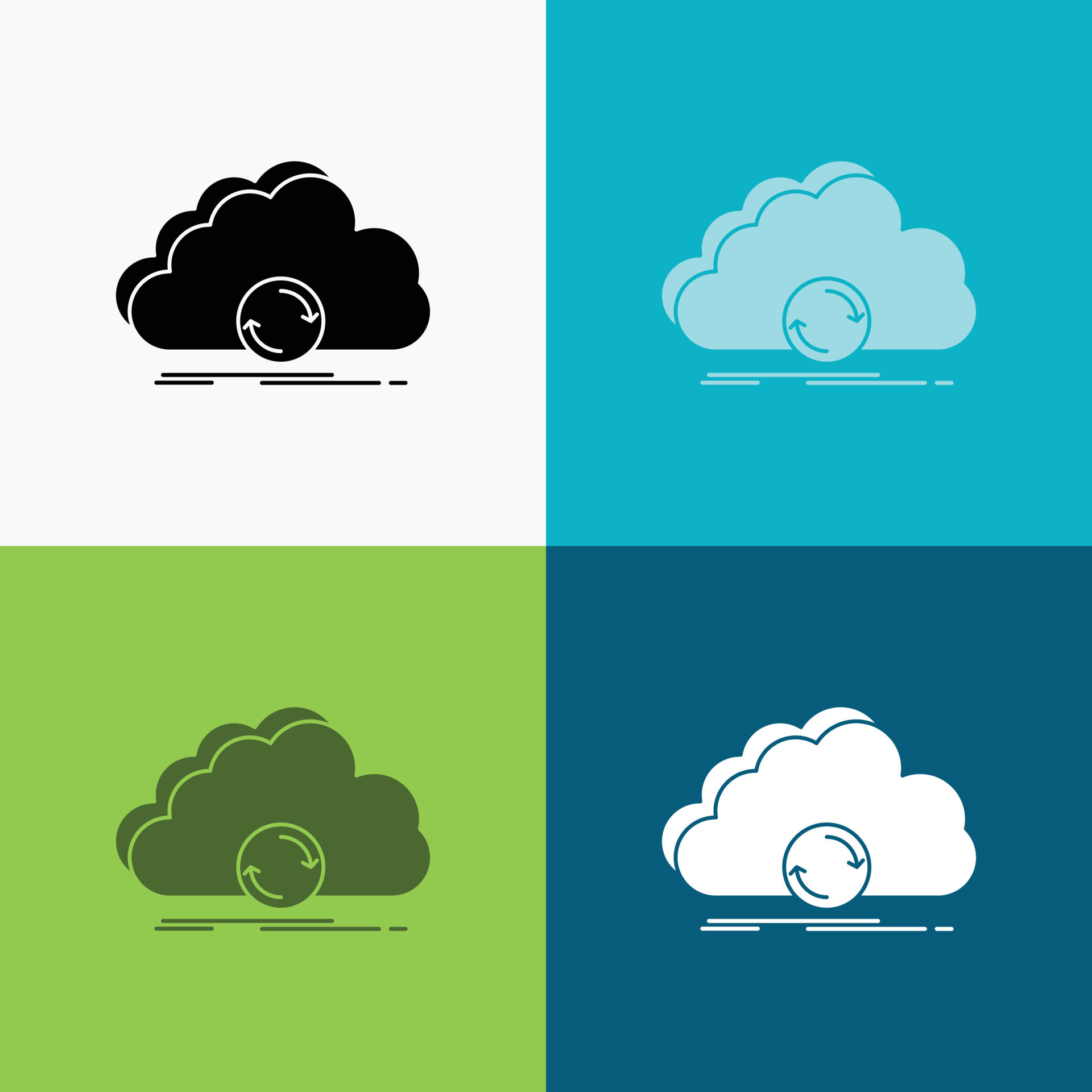 Cloud Syncing Sync Data Synchronization Icon Over Various Background Glyph Style Design