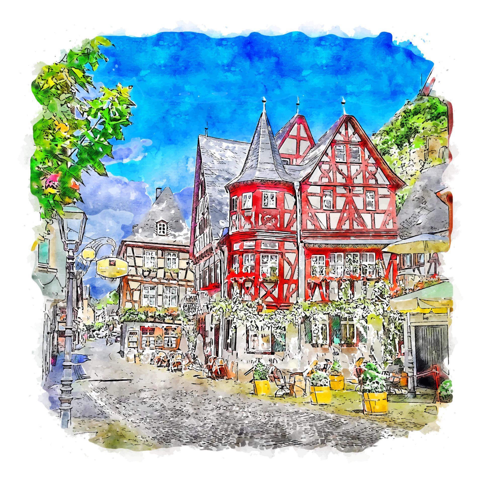 Bacharach Germany Watercolor sketch hand drawn illustration 12817541 ... Bacharach Germany Watercolor sketch hand drawn illustration 12817541 ...