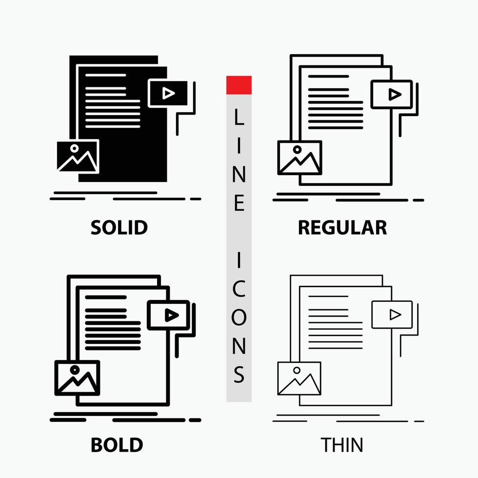 Data Document File Media Website Icon In Thin Regular Bold Line And Glyph Style Vector