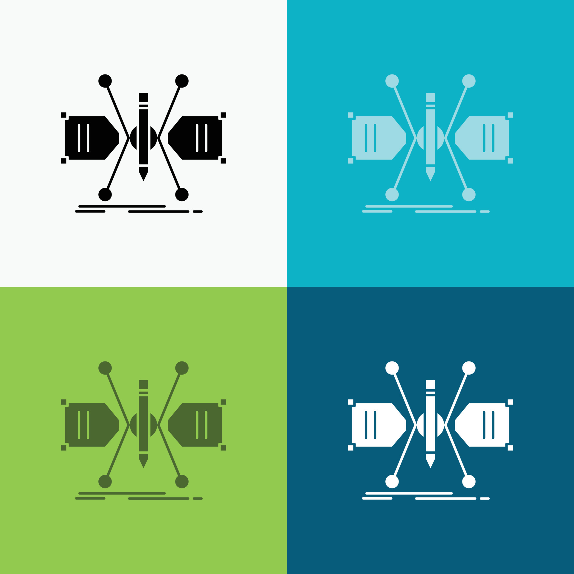 Architect Constructing Grid Sketch Structure Icon Over Various
