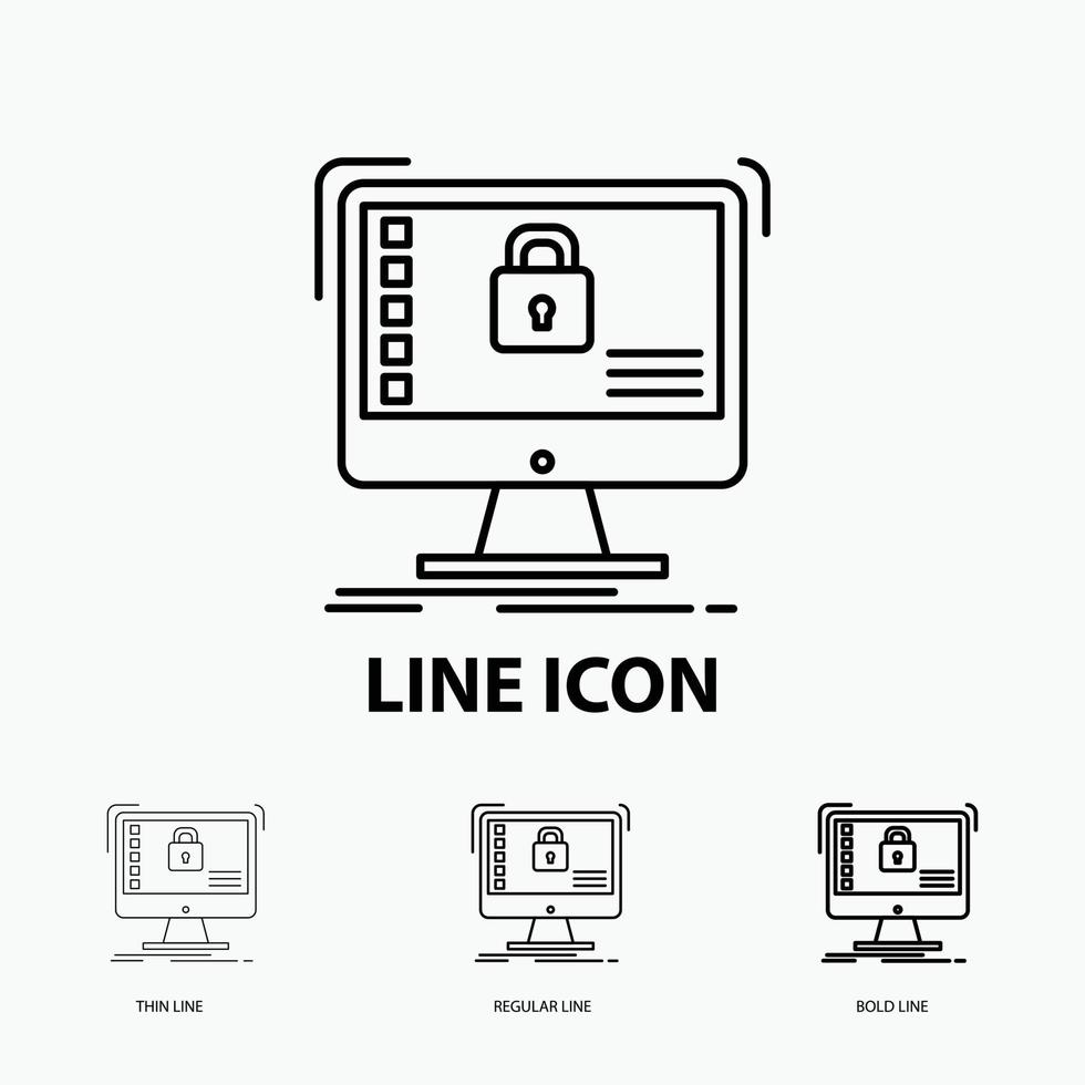 Secure Protection Safe System Data Icon In Thin Regular And Bold Line Style Vector
