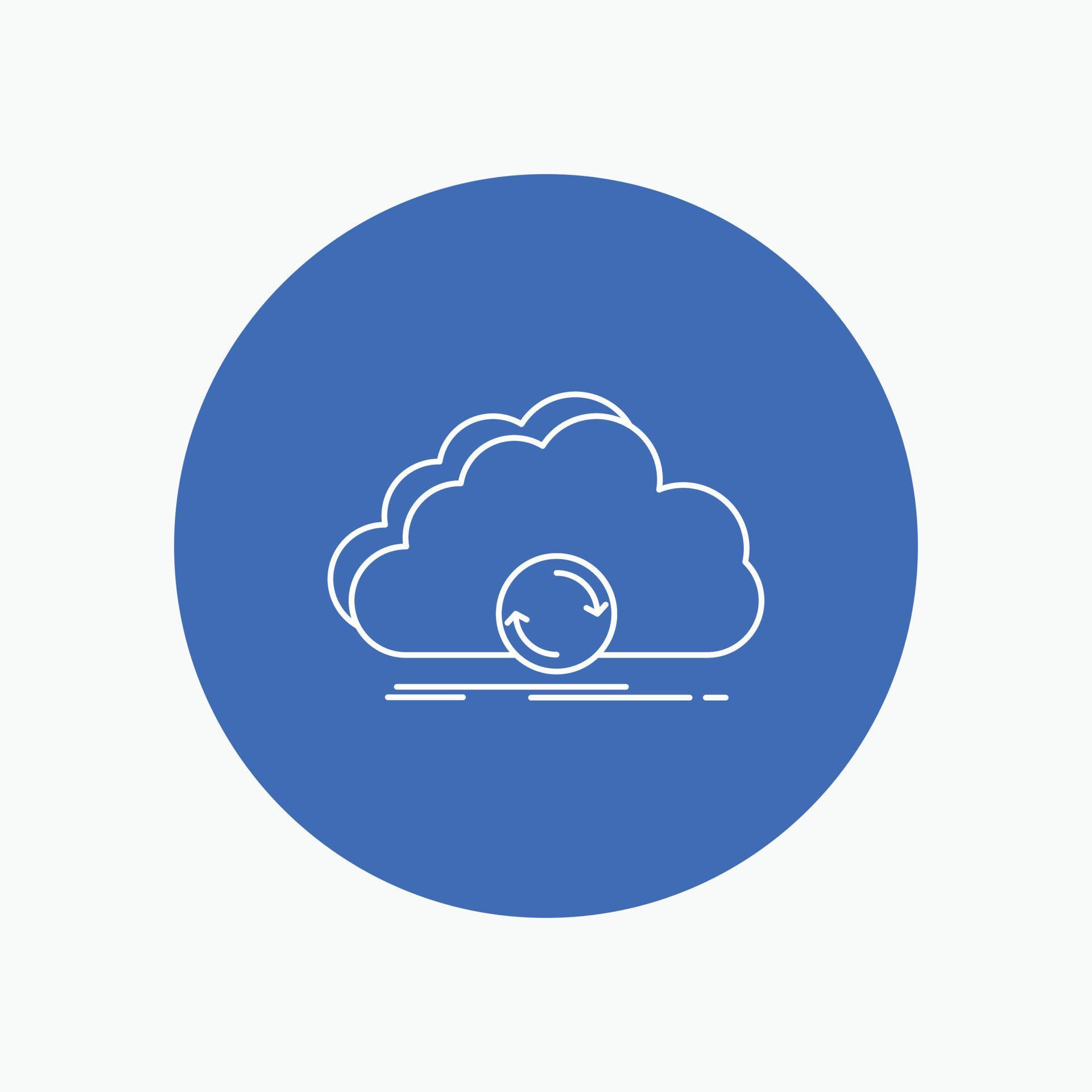 Cloud Syncing Sync Data Synchronization White Line Icon In Circle Background Vector Icon