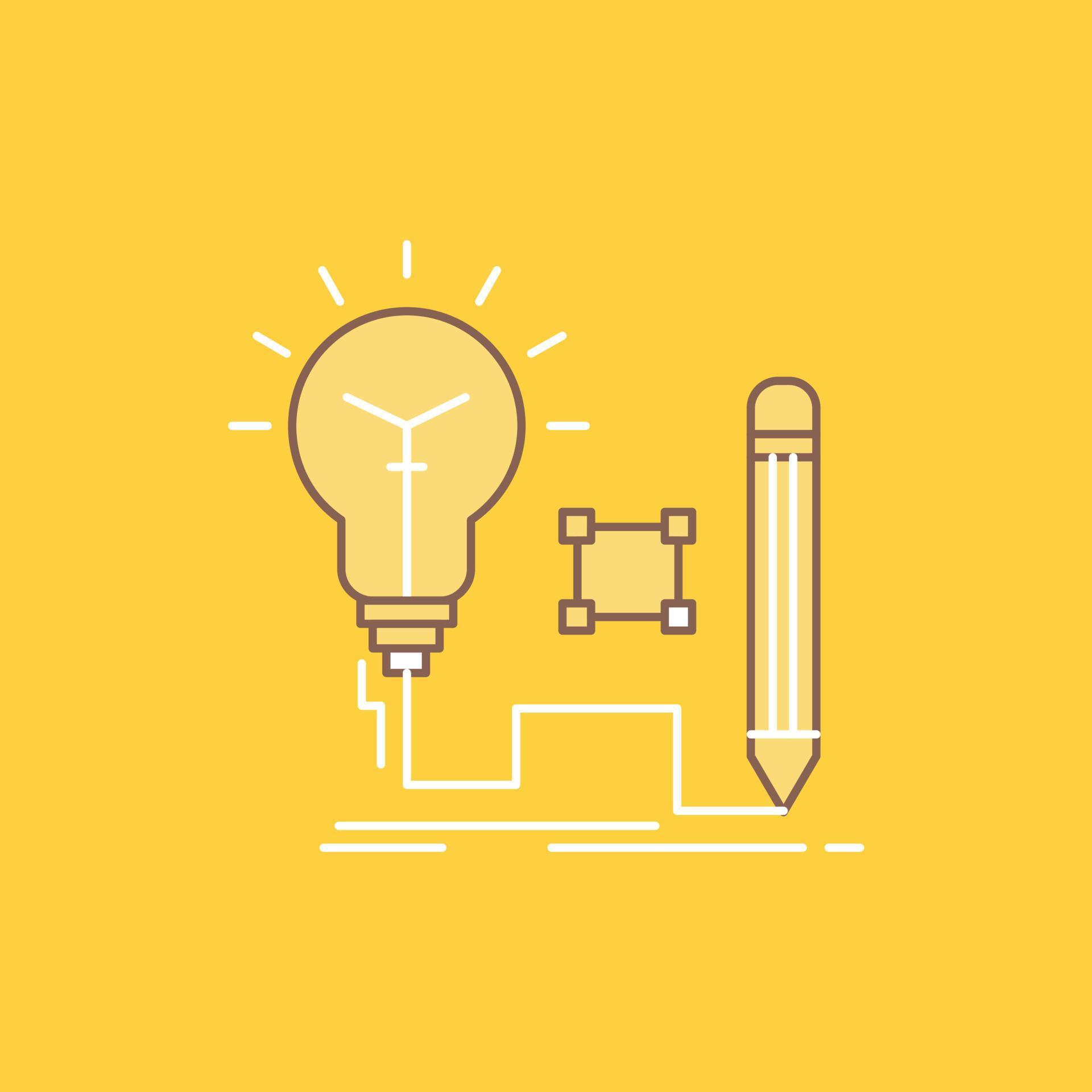 Idea. insight. key. lamp. lightbulb Flat Line Filled Icon. Beautiful Logo button over yellow ...
