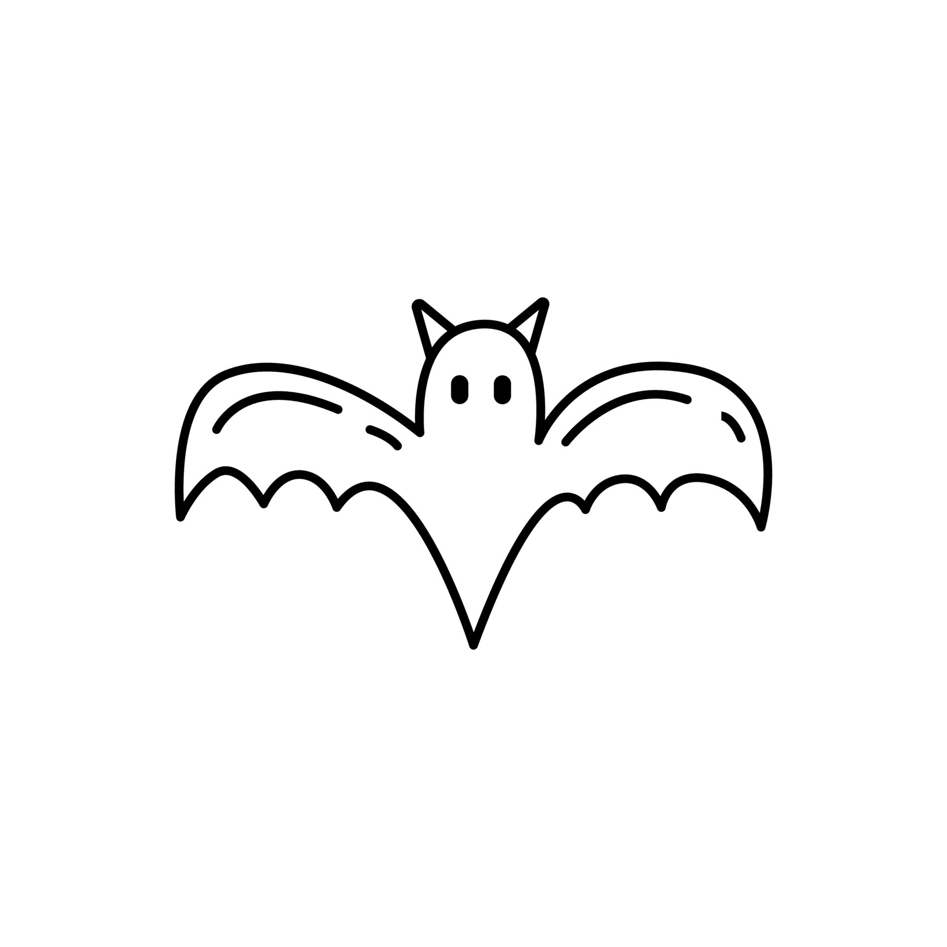 Bat Halloween Doodle Line Art Bat Cartoon Character Hand Drawn Clipart Outline Vector