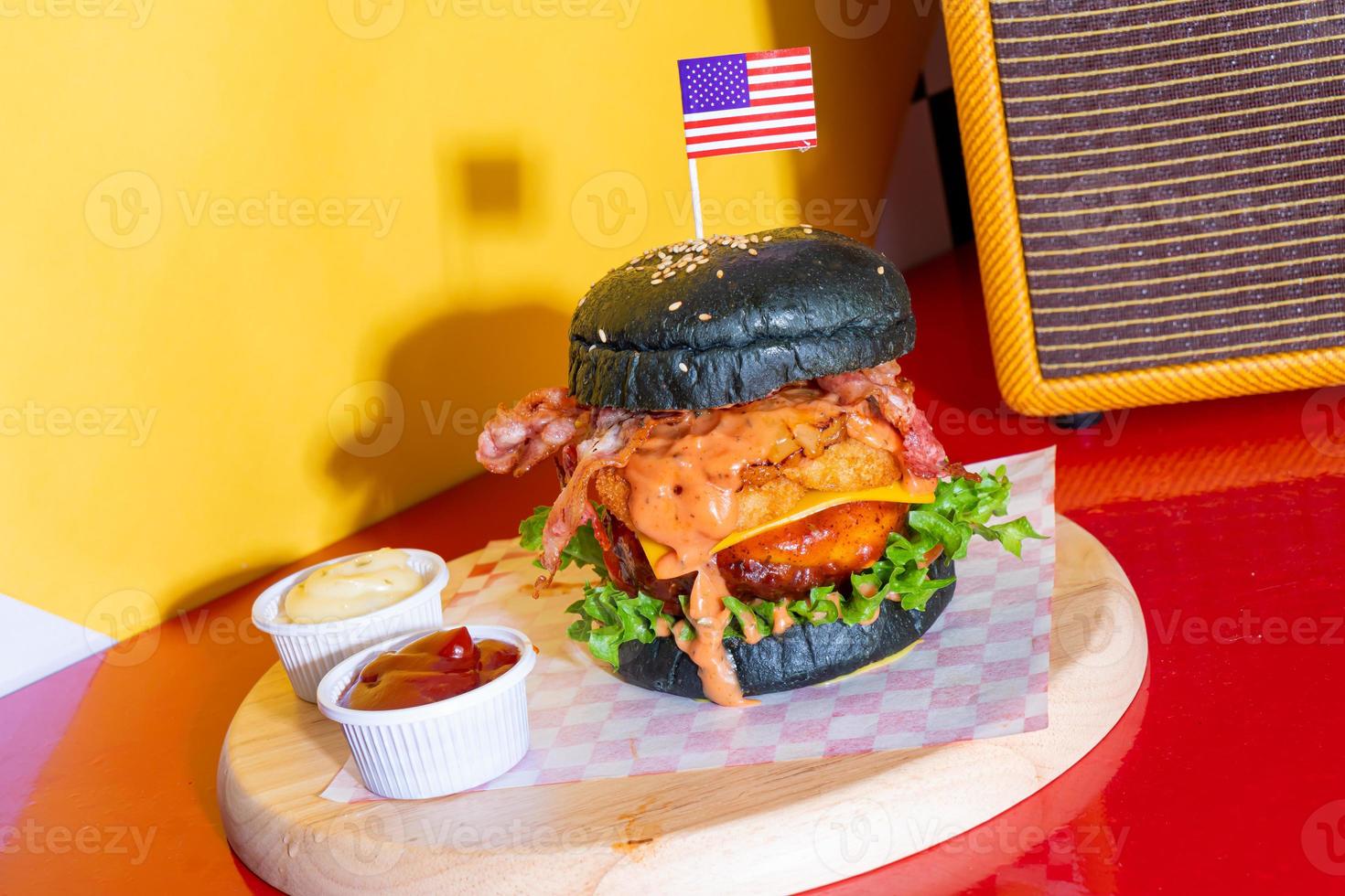 barbecue burger - pork with barbecue sauce with cheese, onion rings and ... barbecue burger - pork with barbecue sauce with cheese, onion rings and ...