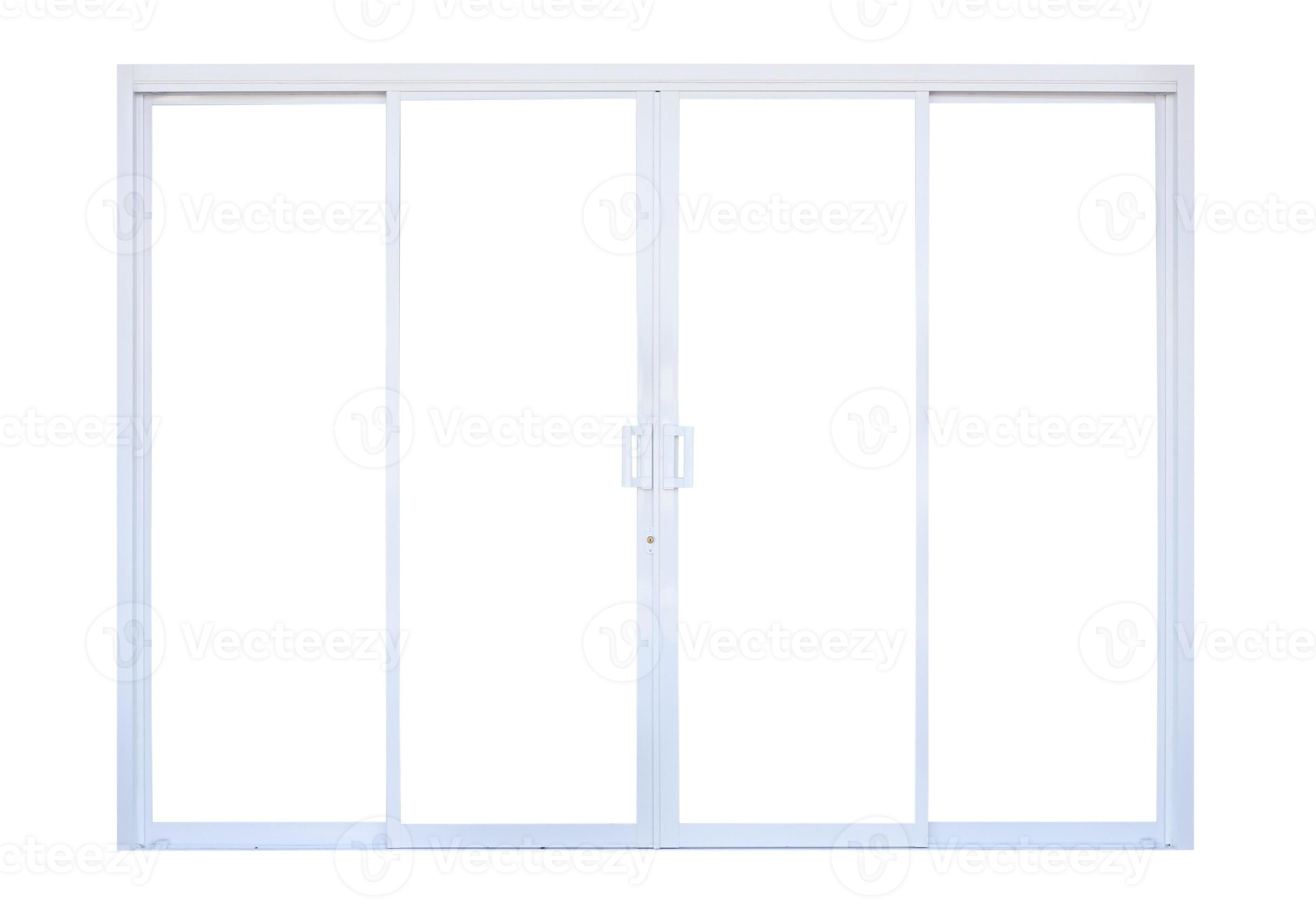 blanco, moderno, doble puerta de vidrio, ventana, marco, frente, tienda, aislado, blanco, plano ...