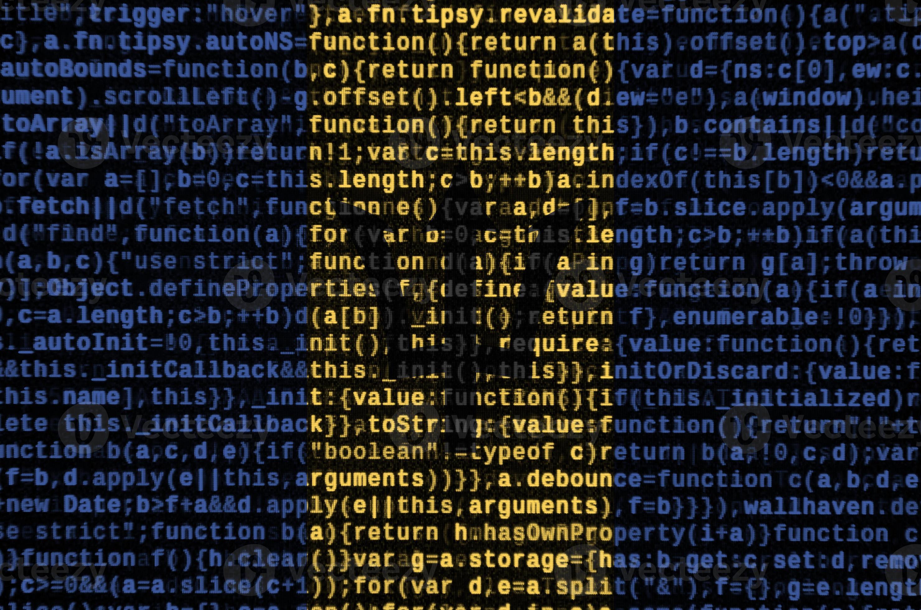 Barbados flag is depicted on the screen with the program code. The concept of modern technology ...