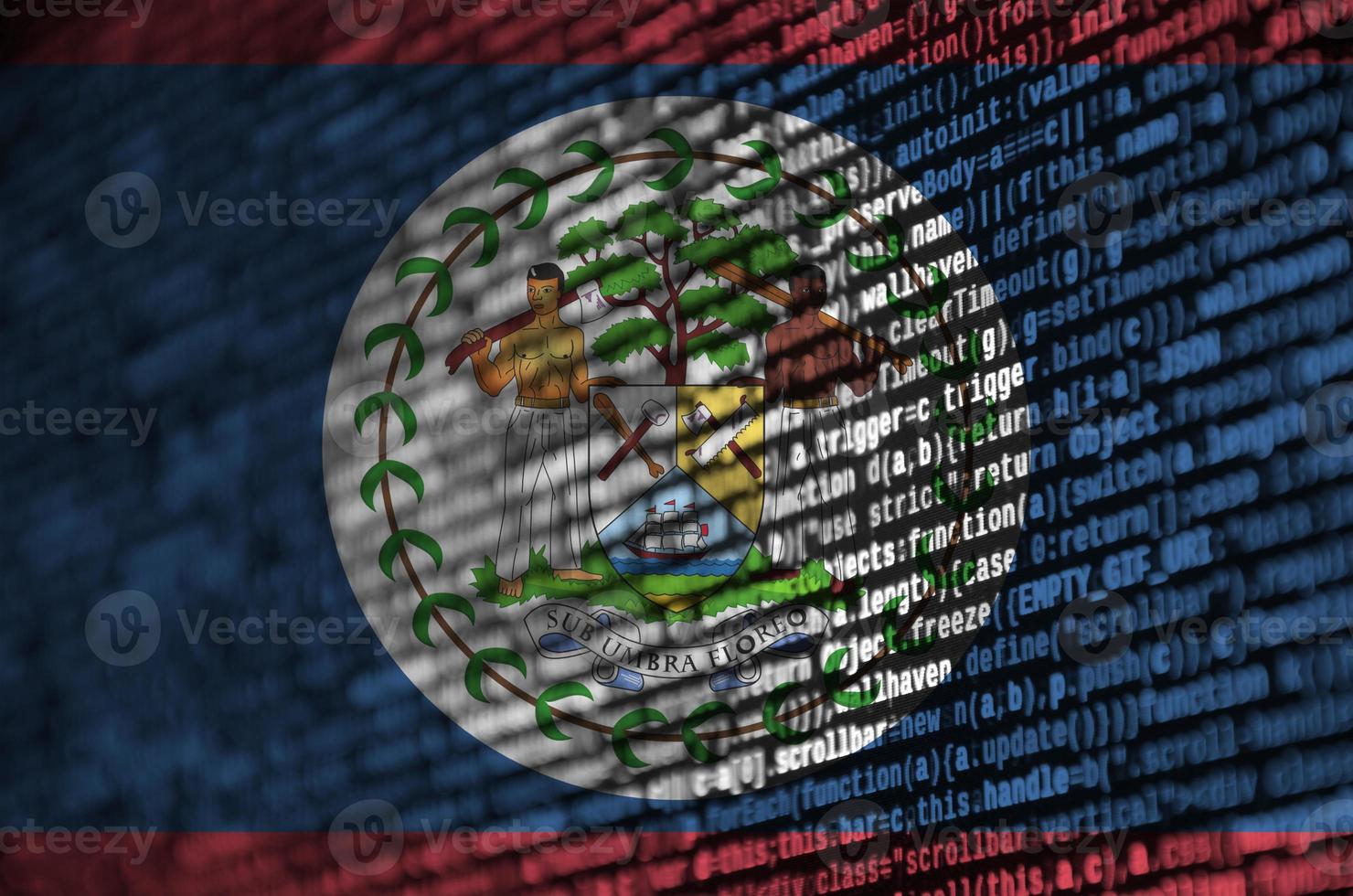 Belize flag is depicted on the screen with the program code. The ...