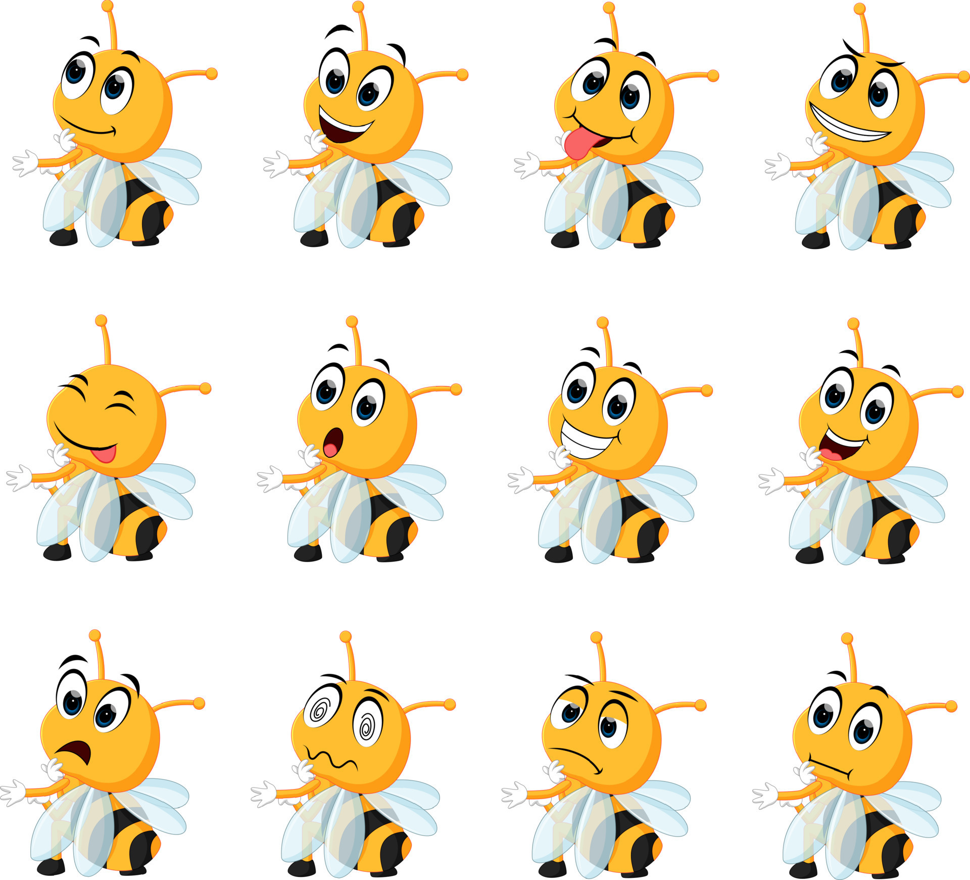 Bee with different facial expressions 12848183 Vector Art at Vecteezy