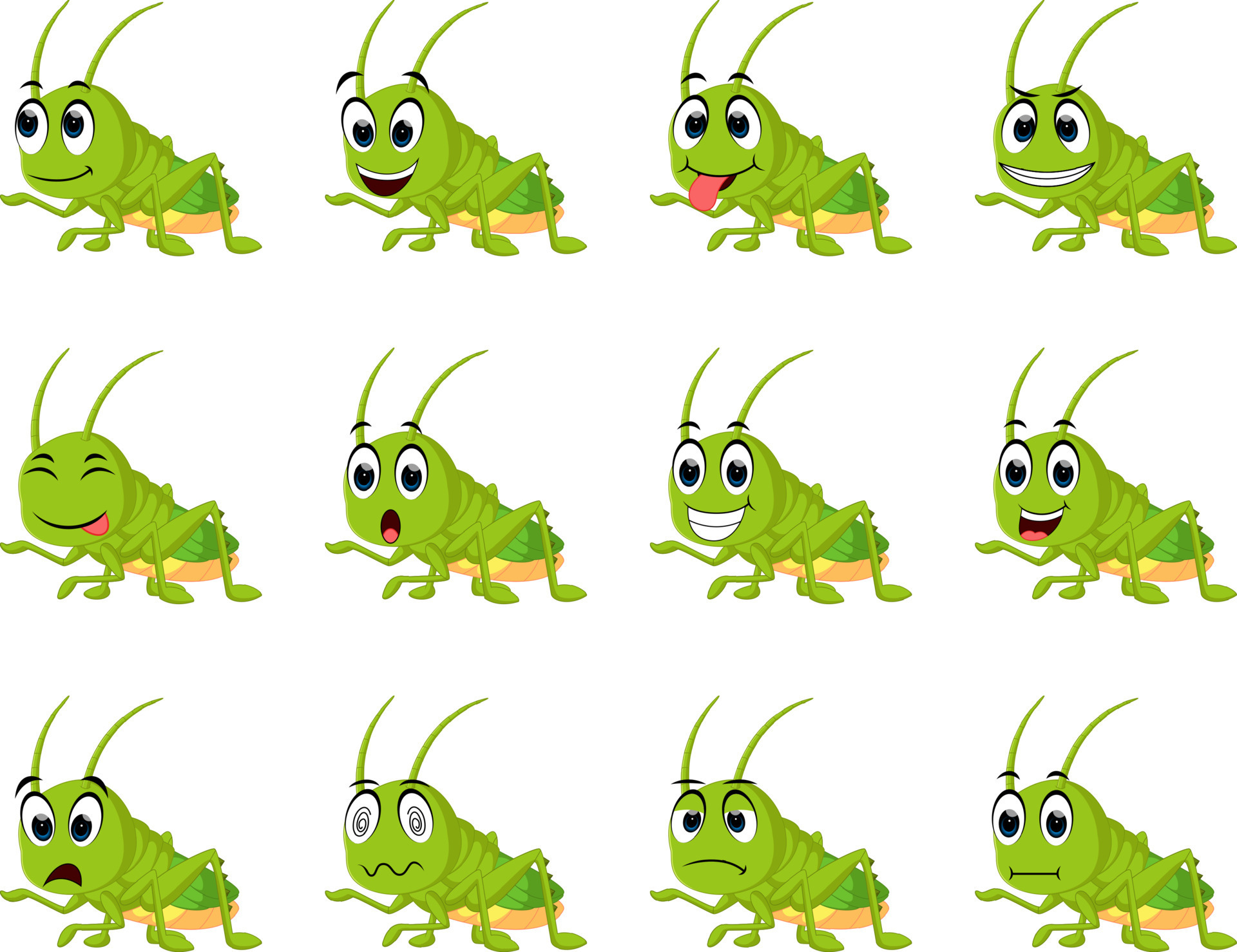 Grasshopper with different facial expressions 12850361 Vector Art at Vecteezy