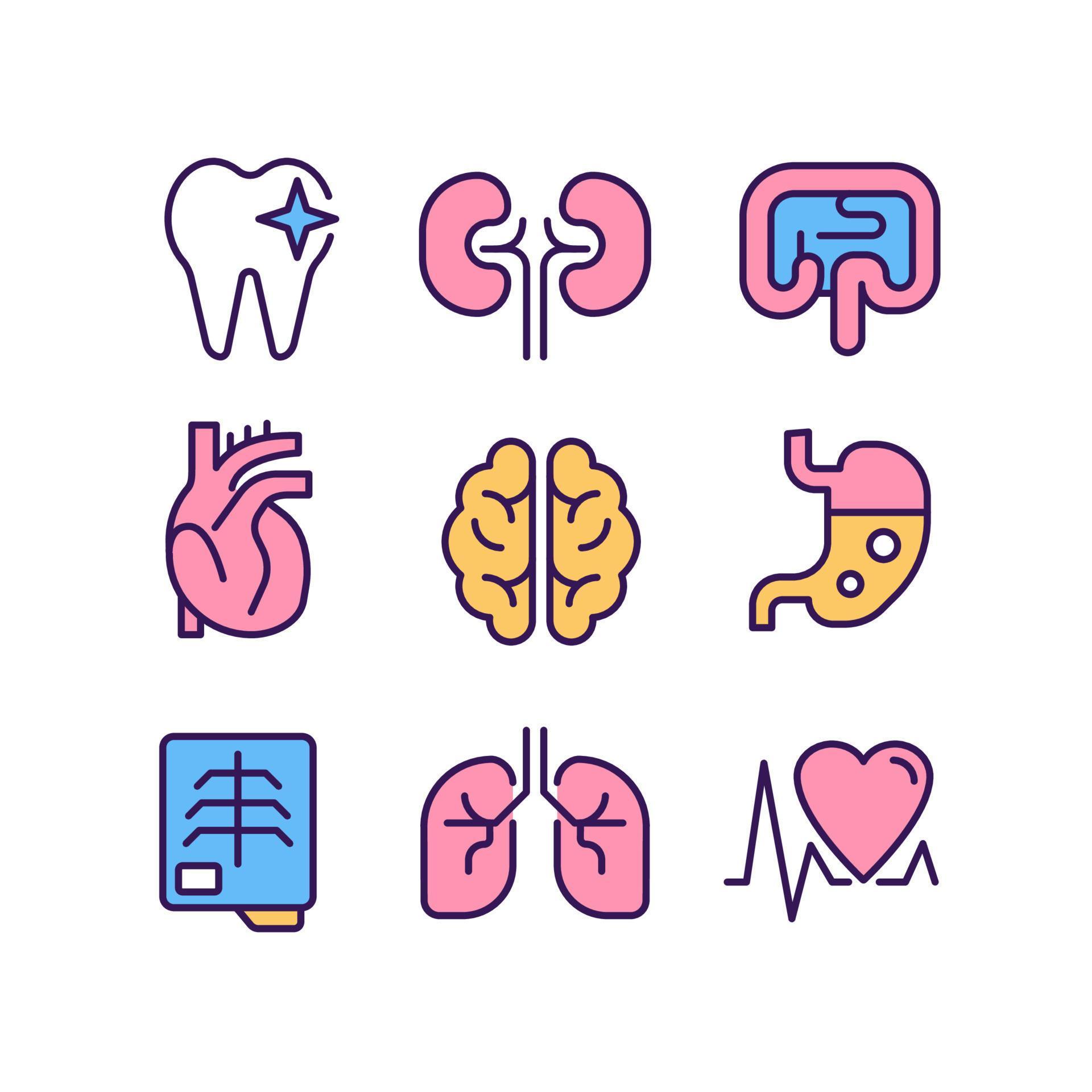 Organs regular checkup pixel perfect RGB color icons set. Medical ... Organs regular checkup pixel perfect RGB color icons set. Medical ...